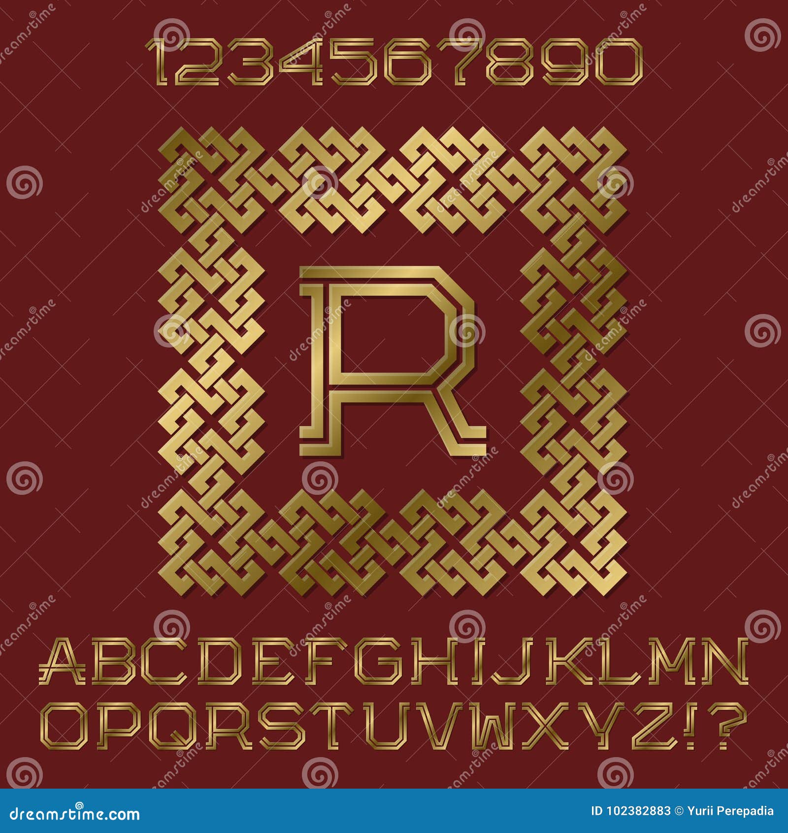 Golden Angular Letters And Numbers Of Two Stripes. Monogram With Wings ...