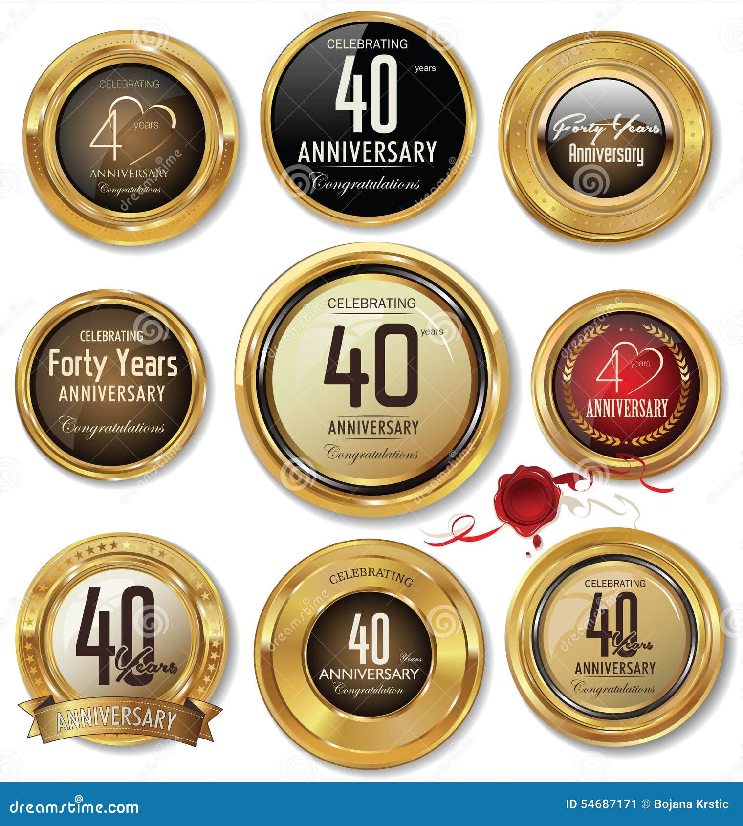 Golden Anniversary Labels 40 Years Stock Illustration - Illustration of ...