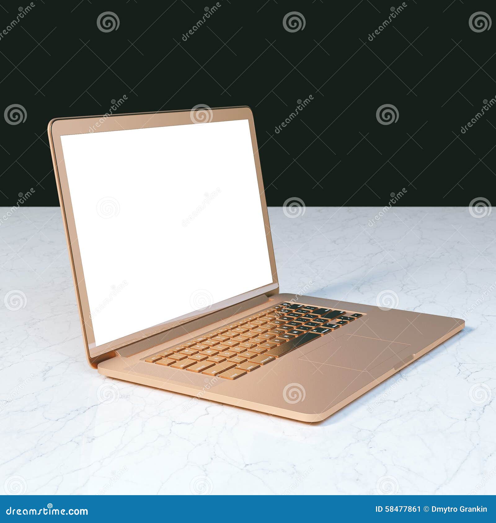 Golden Laptop On Marble Table Front View Editorial Image ...