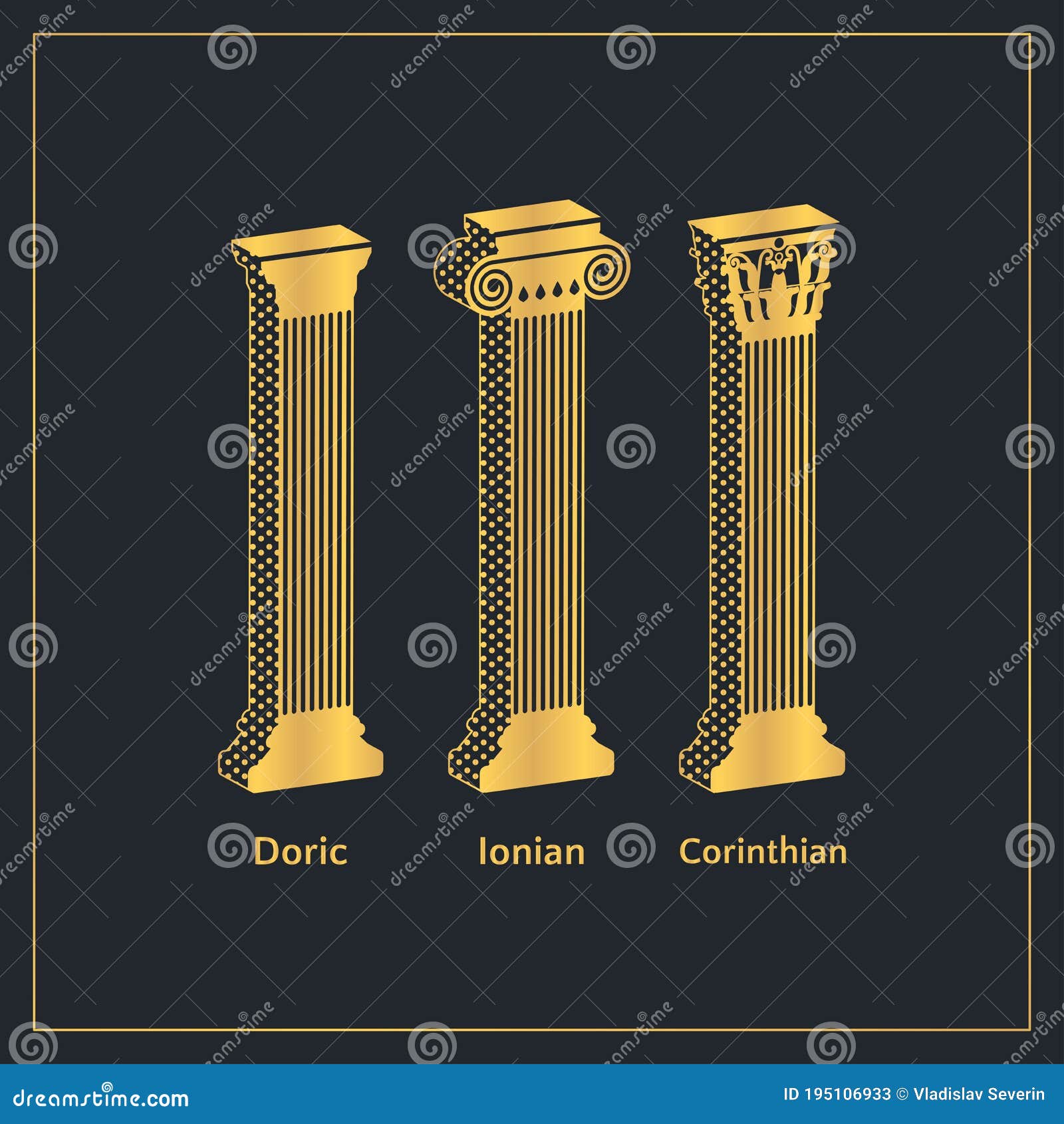 Golden Antique Greek Columns Stock Vector - Illustration of emblem ...