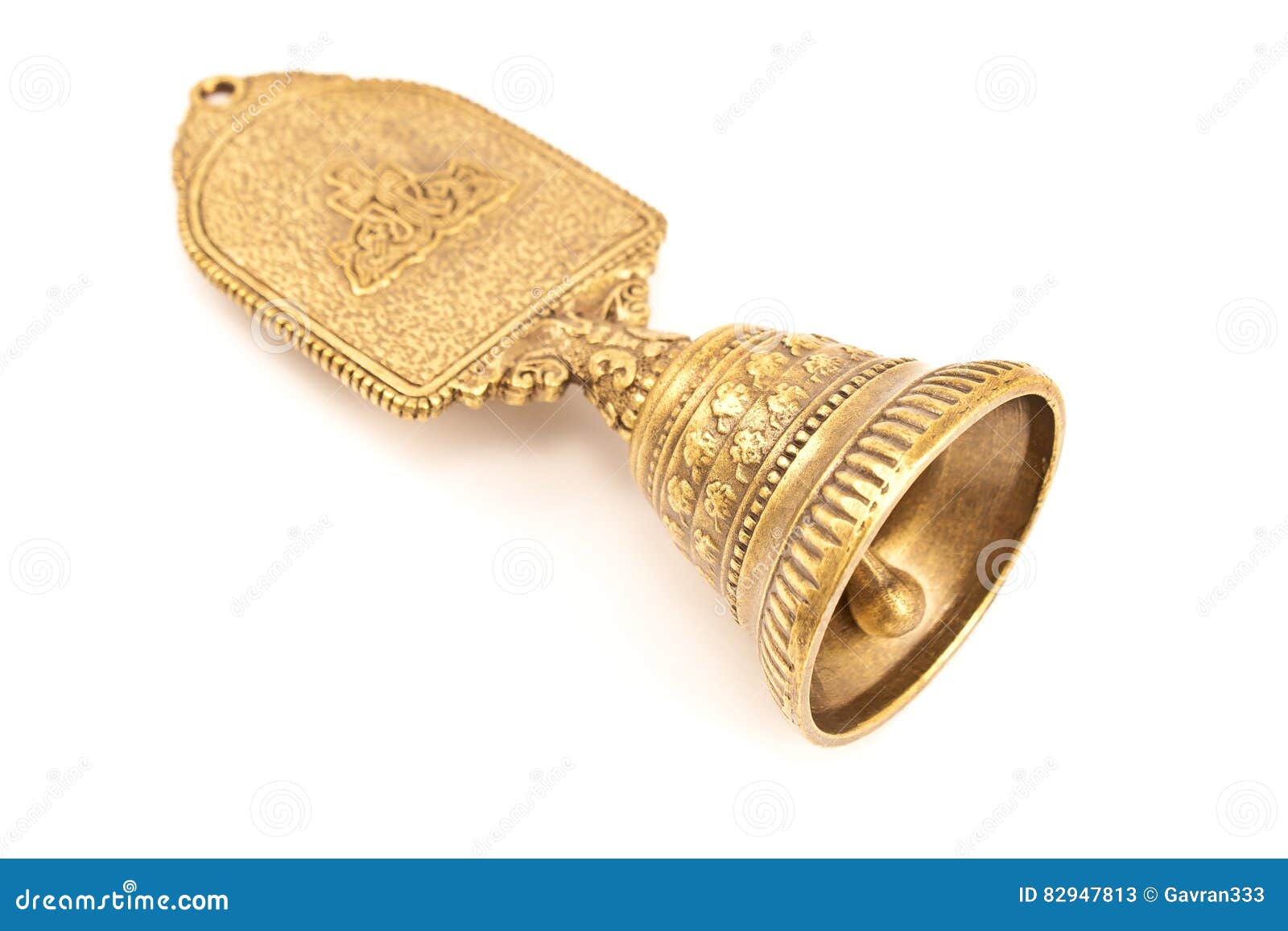 Golden Antique Hand Bell Isolated Stock Image - Image of call, clapper ...