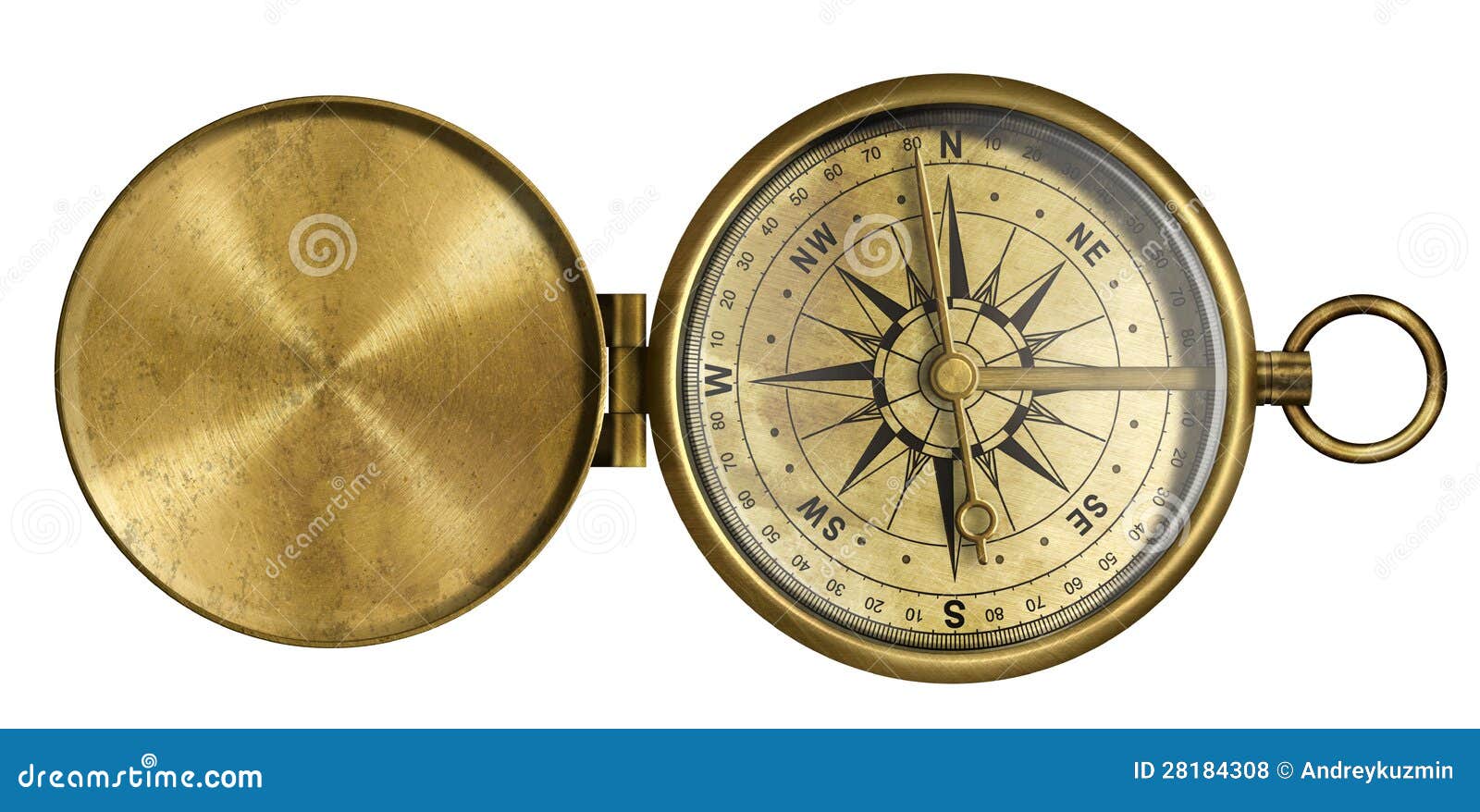 Golden Antique Pocket Compass with Lid Isolated Stock Photo - Image of ...