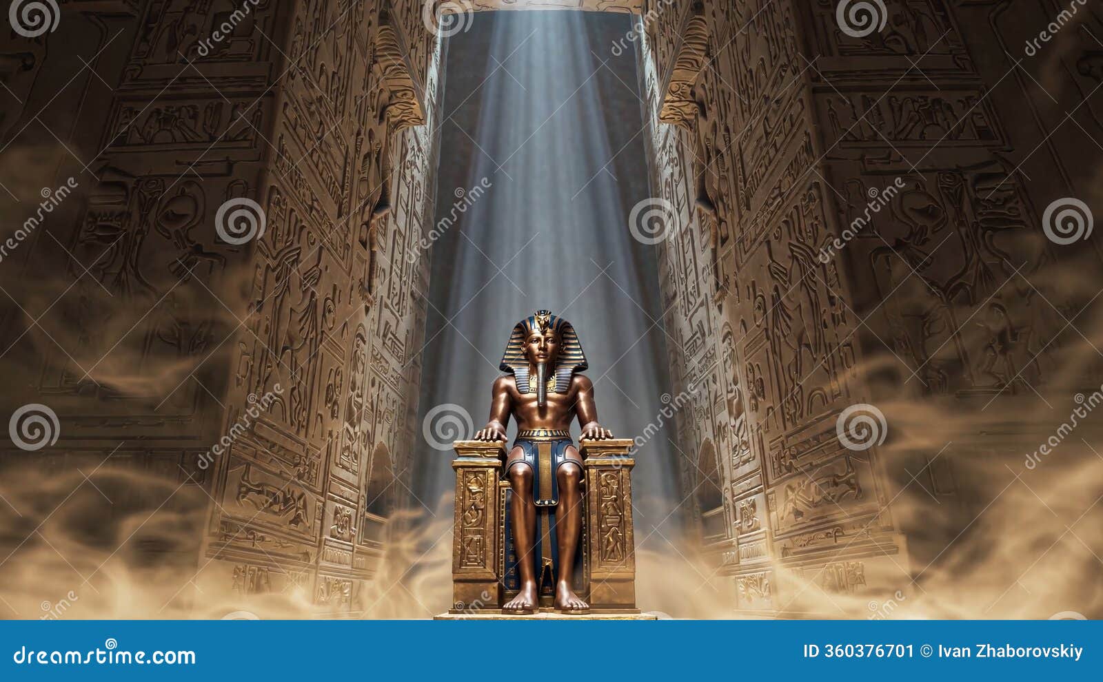 Golden Anubis Statue Sitting Regal on Throne, Ancient Temple Interior ...