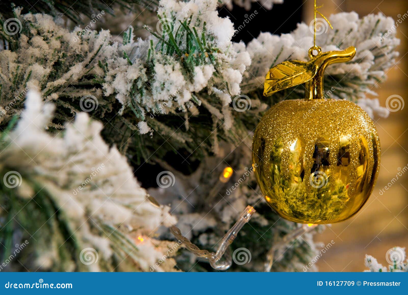 Golden Apple on Christmas Tree Stock Image - Image of christmas ...