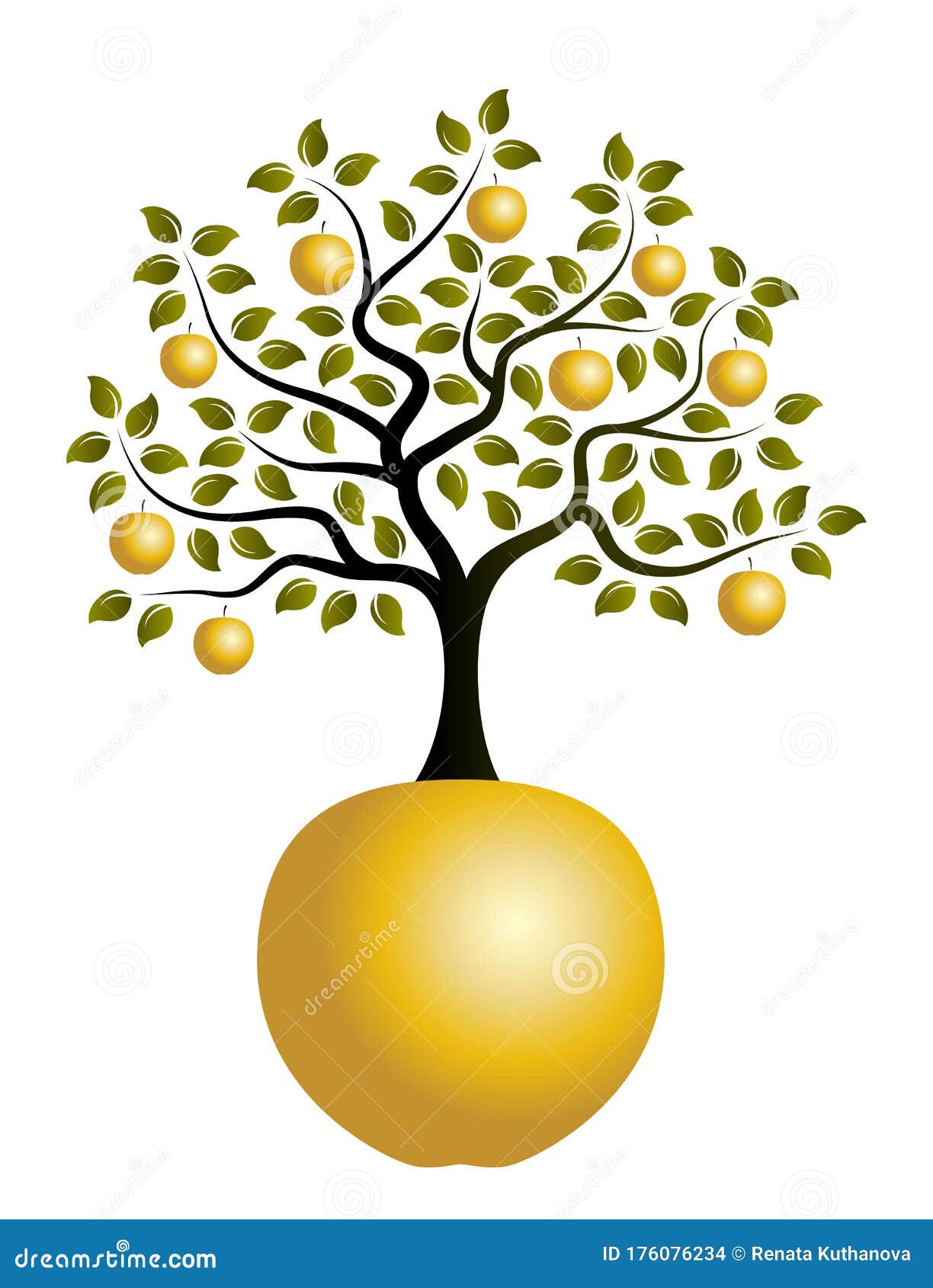 Golden Apple Tree Growing from Apple Stock Vector - Illustration of ...