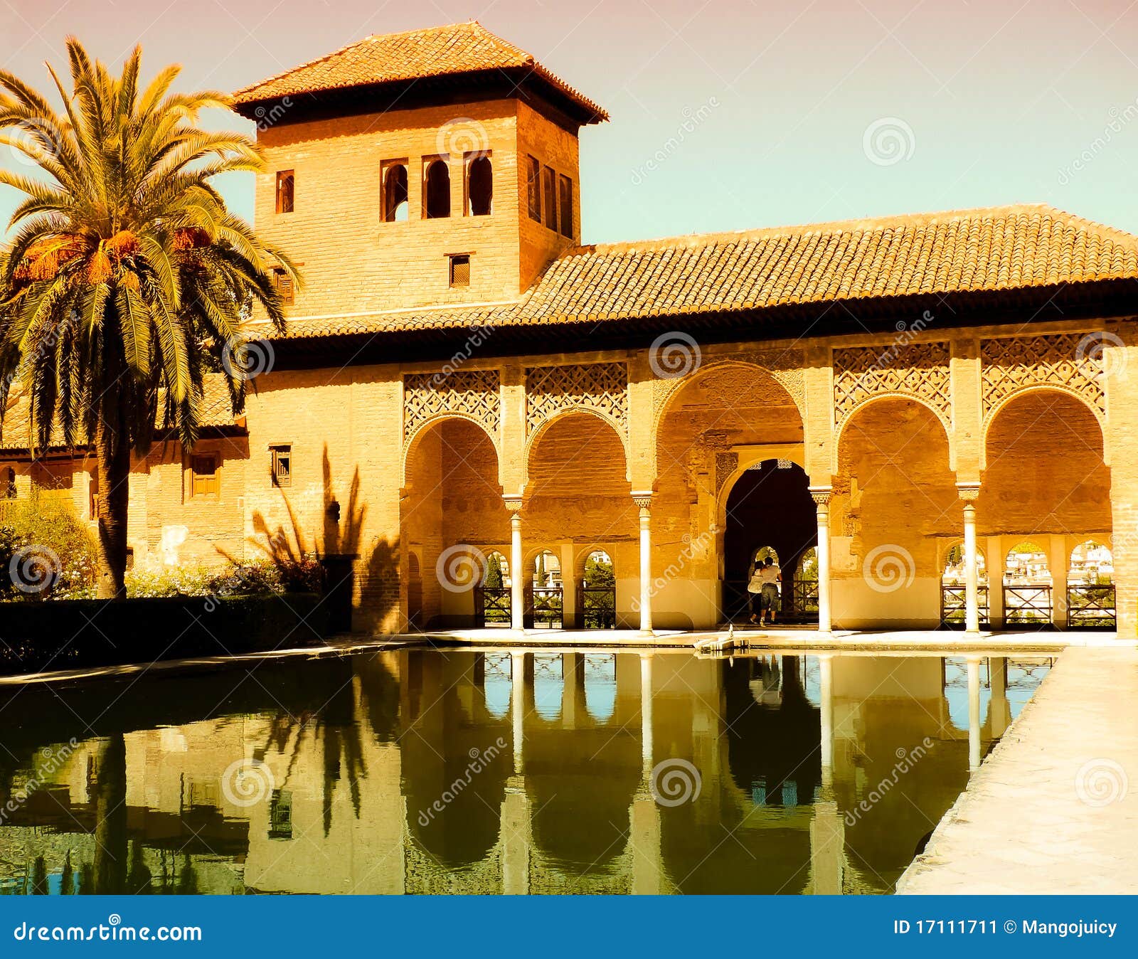 Golden Arabic Palace, Pool and Palm. Stock Image - Image of entrance ...