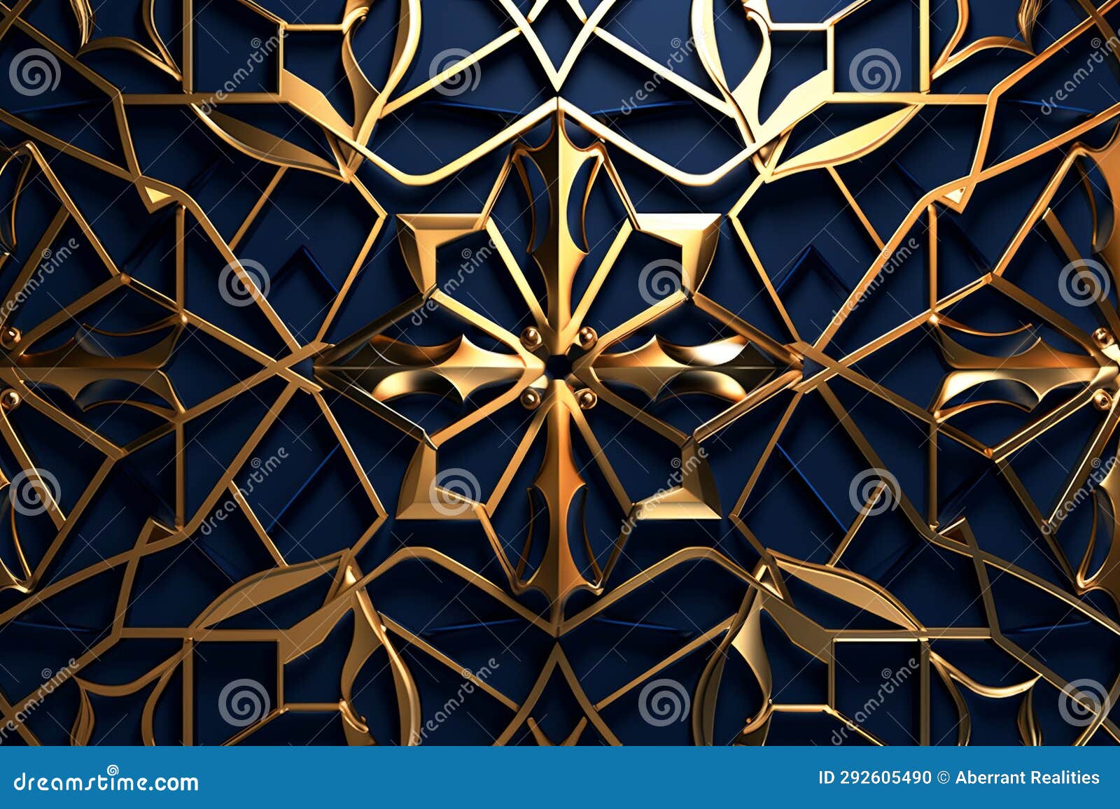 Golden Arabic Pattern on Dark Blue Background Stock Illustration ...
