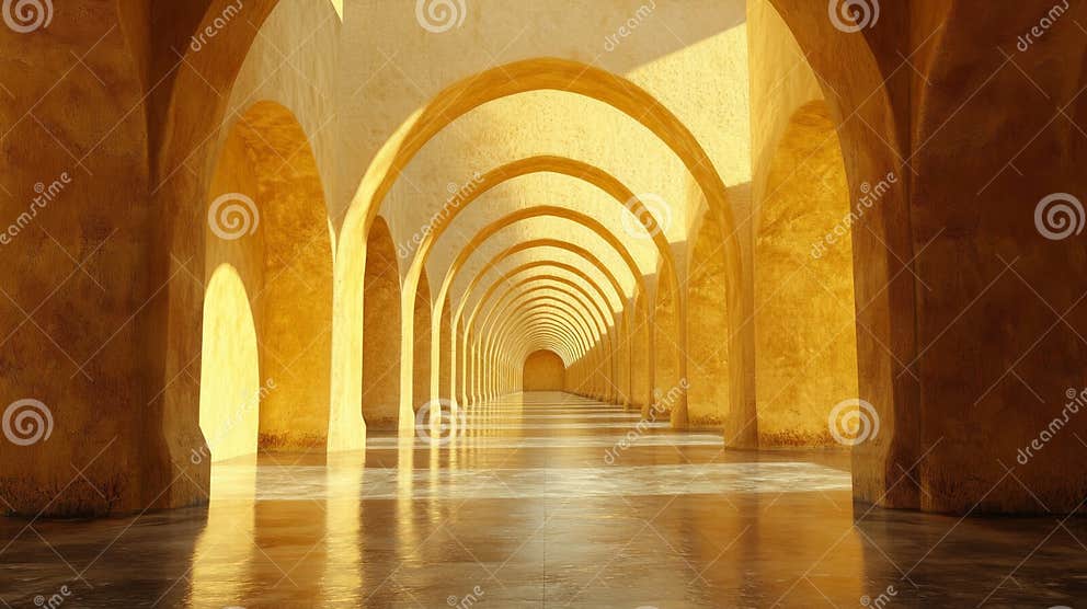 Golden Archway Corridor Architectural Design Stock Illustration ...