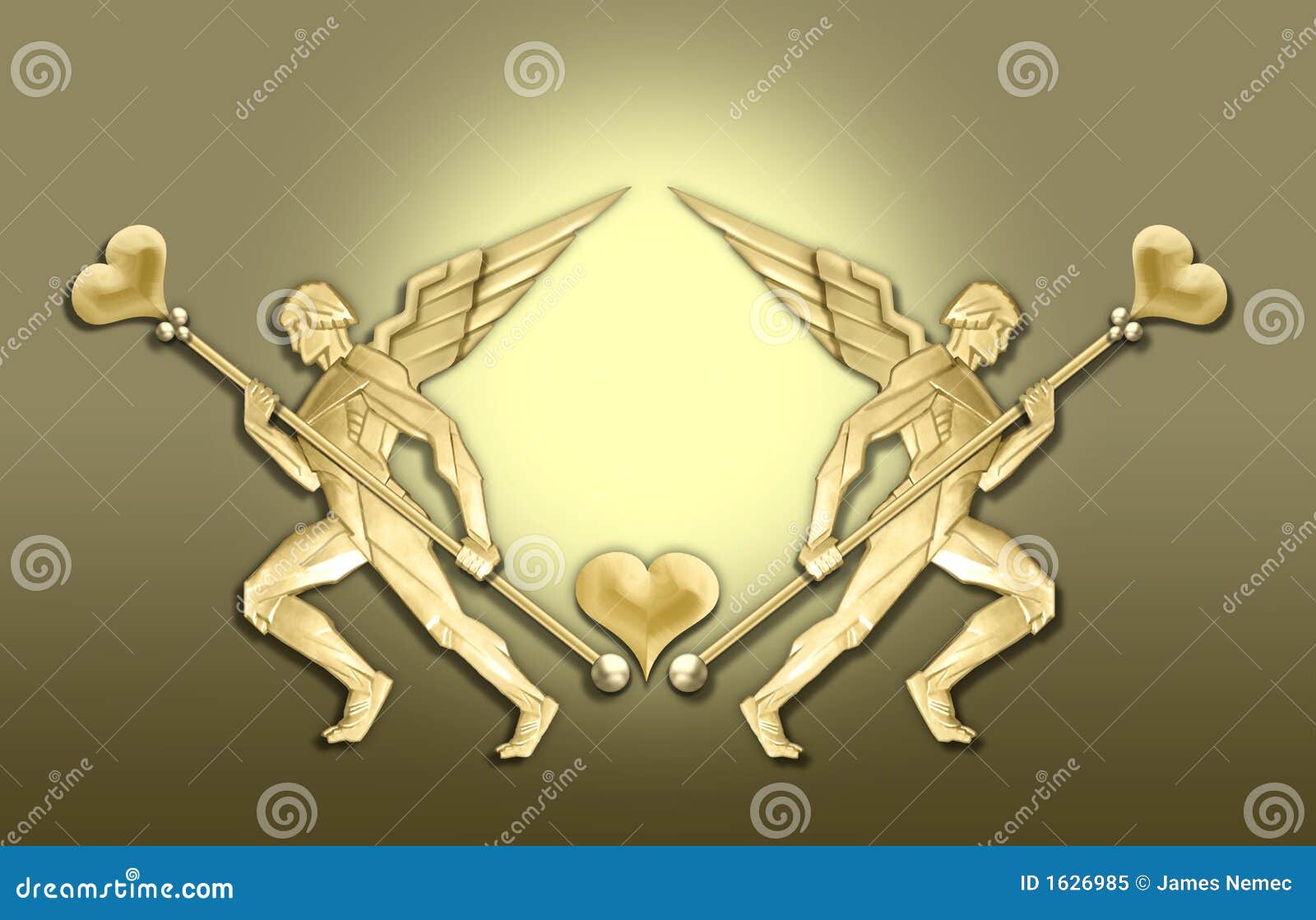 Golden Art Deco Angel Heart Frame Stock Illustration - Illustration of ...