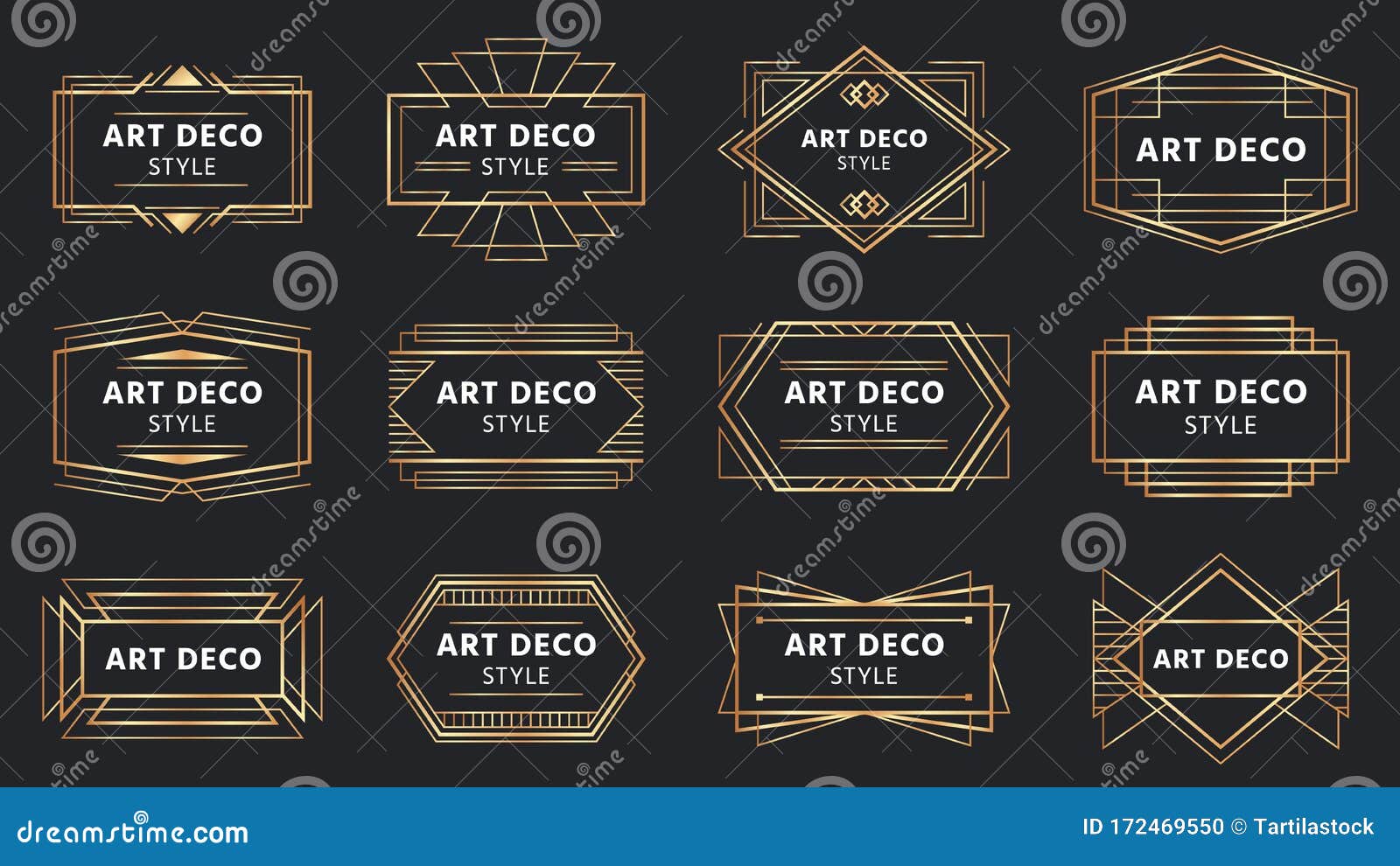 Golden Art Deco Badges. Gold Frame Label, Decorative Badge and ...