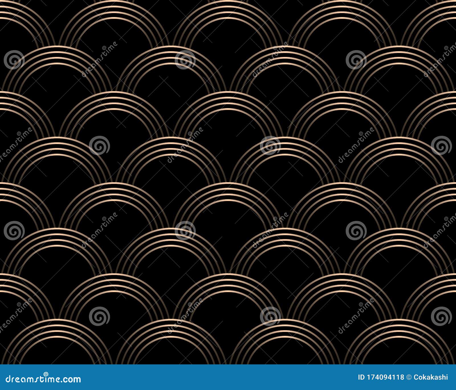 Golden Art Deco Linear Geometric Seamless Scale Pattern. Stock Vector ...