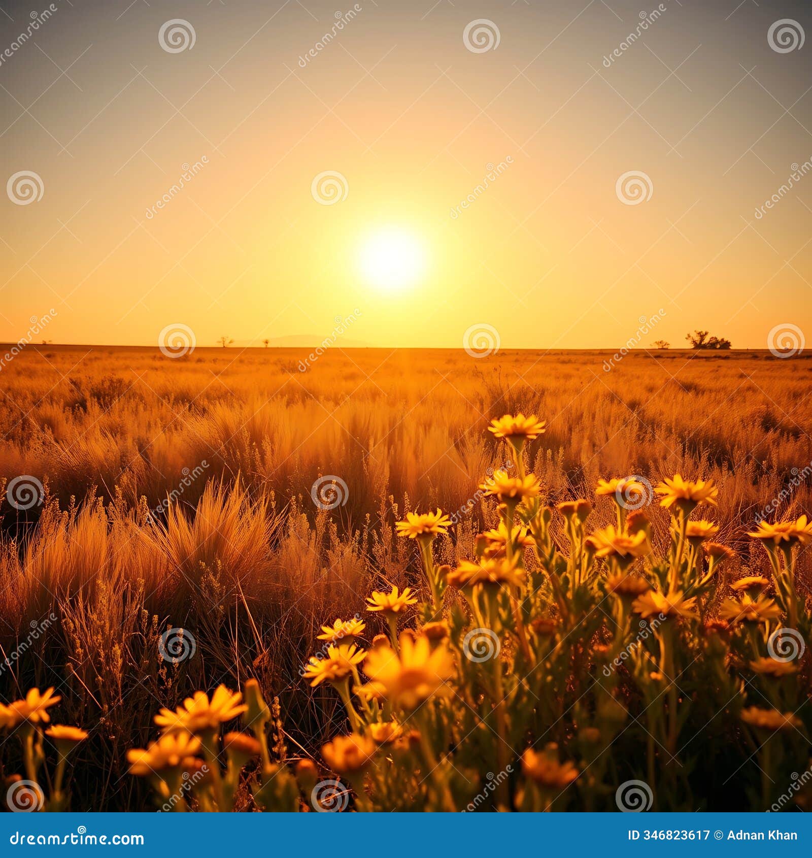 Golden Australian Wildflower Field in Outback Stock Illustration ...