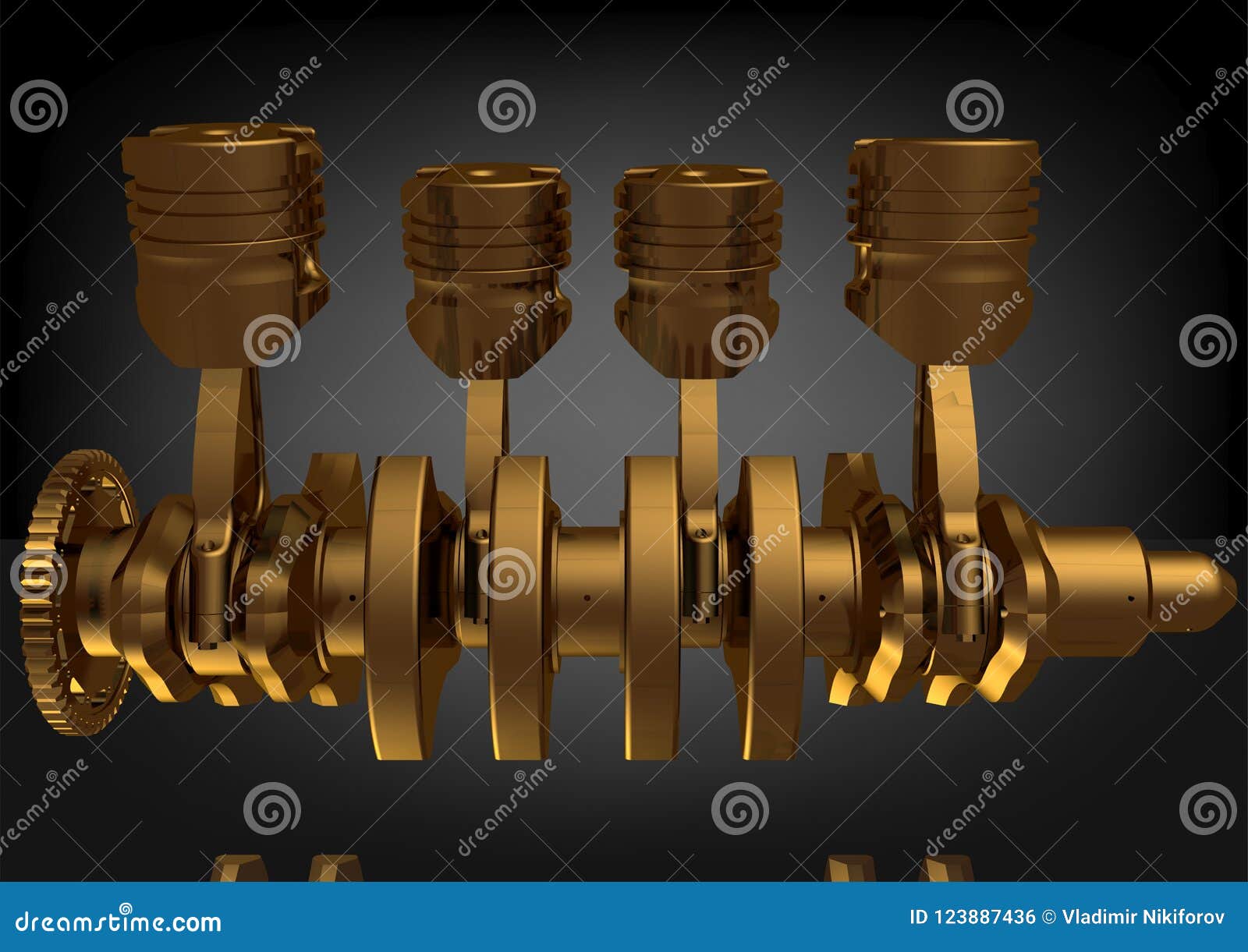 Golden Auto Engine on a Black Stock Illustration - Illustration of ...