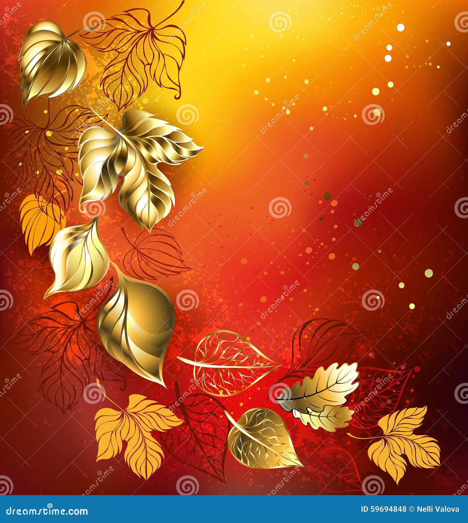 Golden autumn leaves stock vector. Illustration of foliage - 59694848