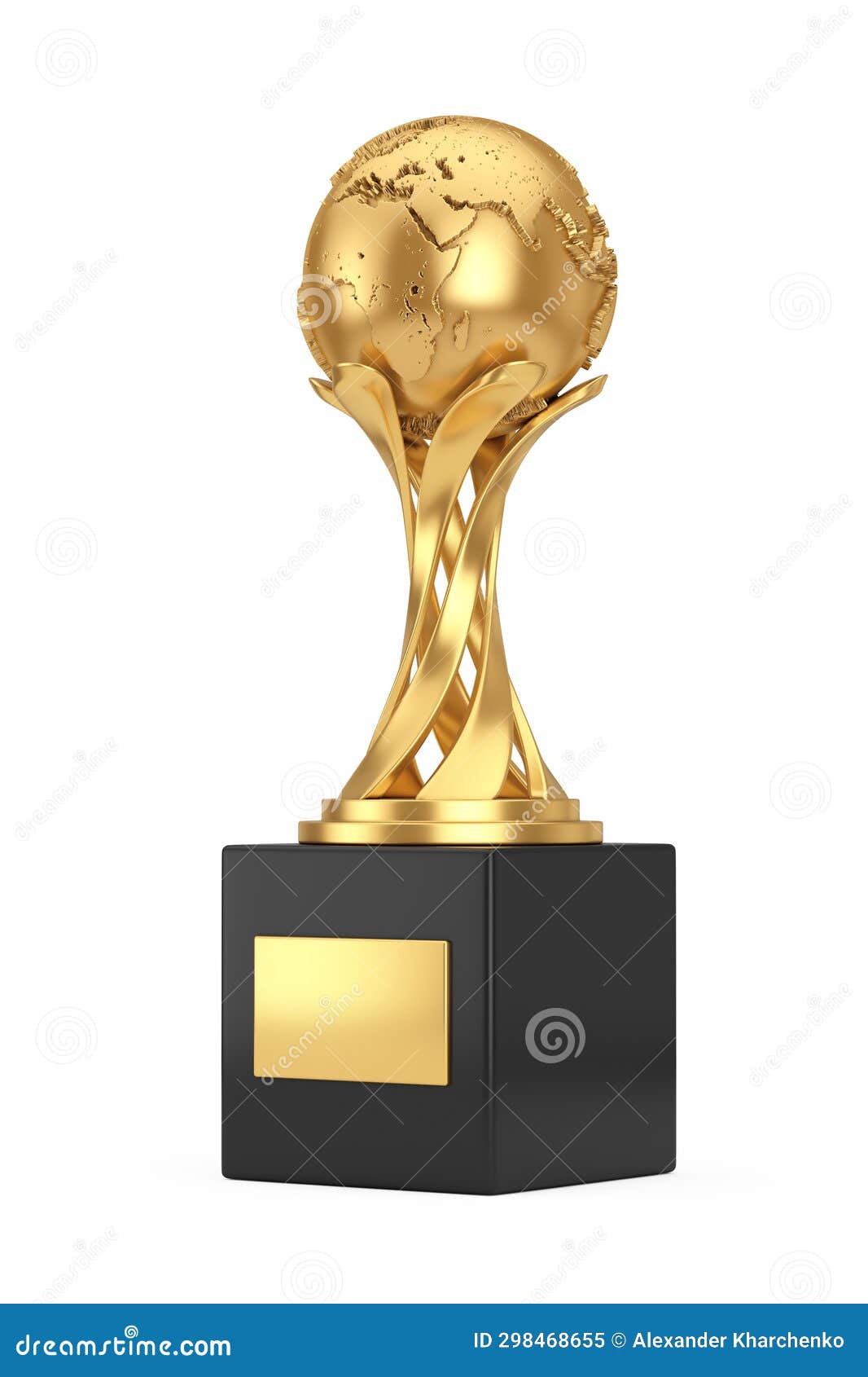 Golden Award Trophy with Golden Earth Globe. 3d Rendering Stock ...