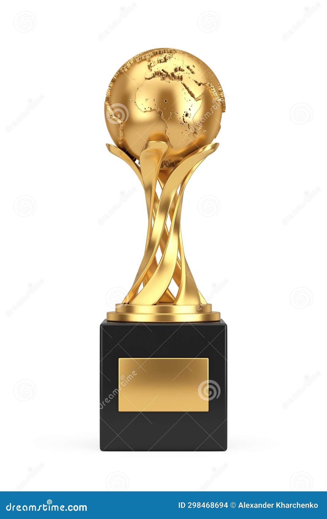 Golden Award Trophy with Golden Earth Globe. 3d Rendering Stock ...