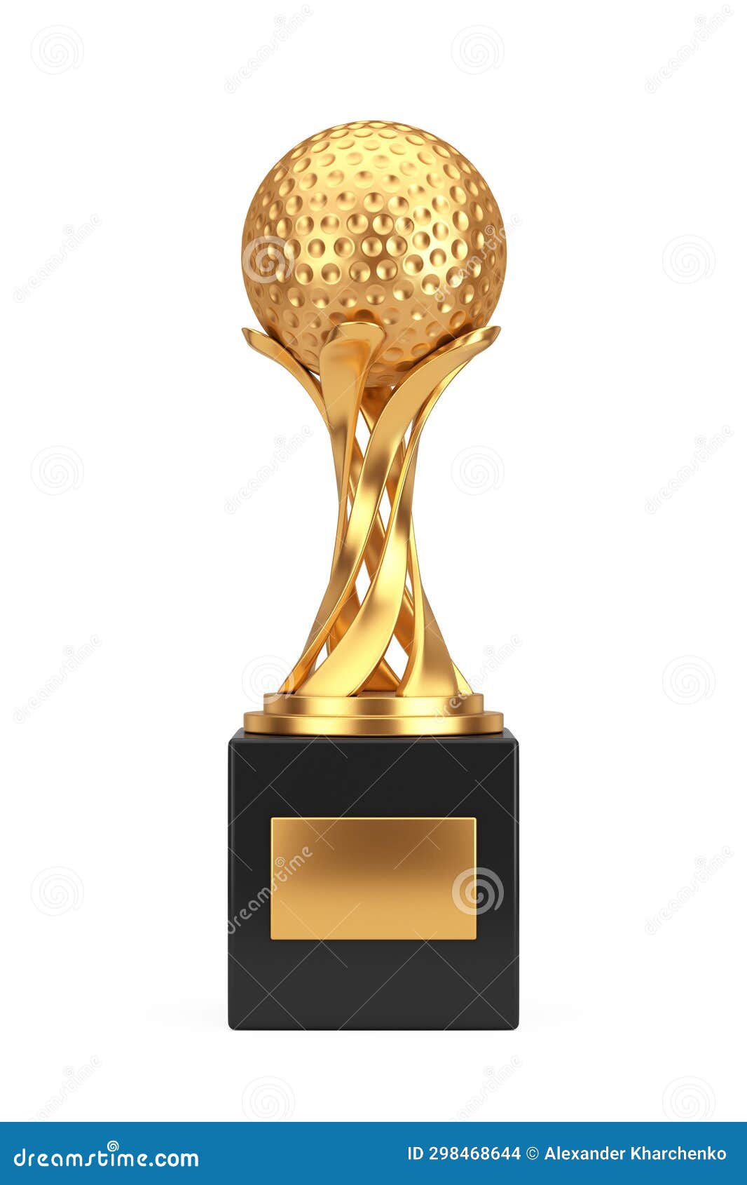 Golden Award Trophy with Golden Golf Ball. 3d Rendering Stock Photo ...