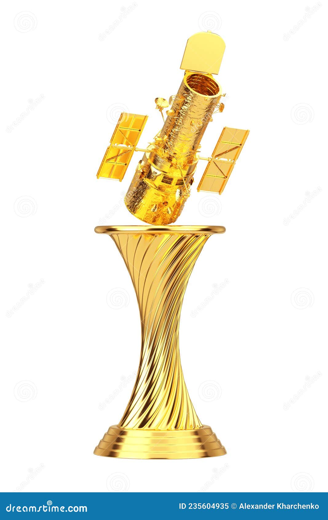 Golden Award Trophy Space Telescope Hubble. 3d Rendering Stock Image ...
