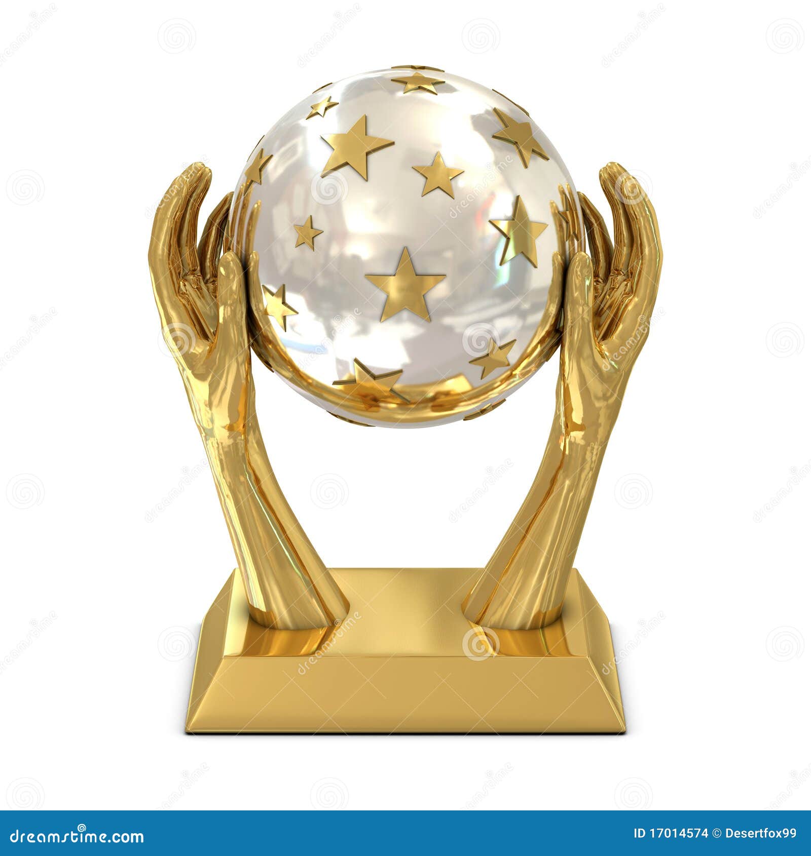 Golden Award Trophy with Stars and Hands Stock Illustration ...