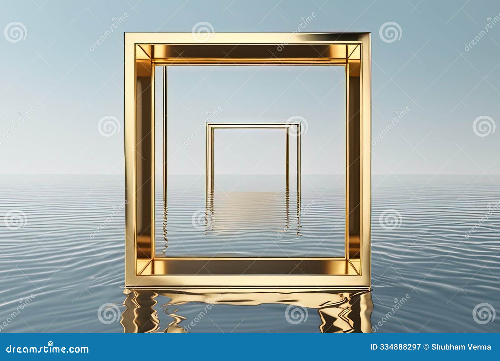 Golden Background With Gold Frame And Reflection. 3d Render Golden ...