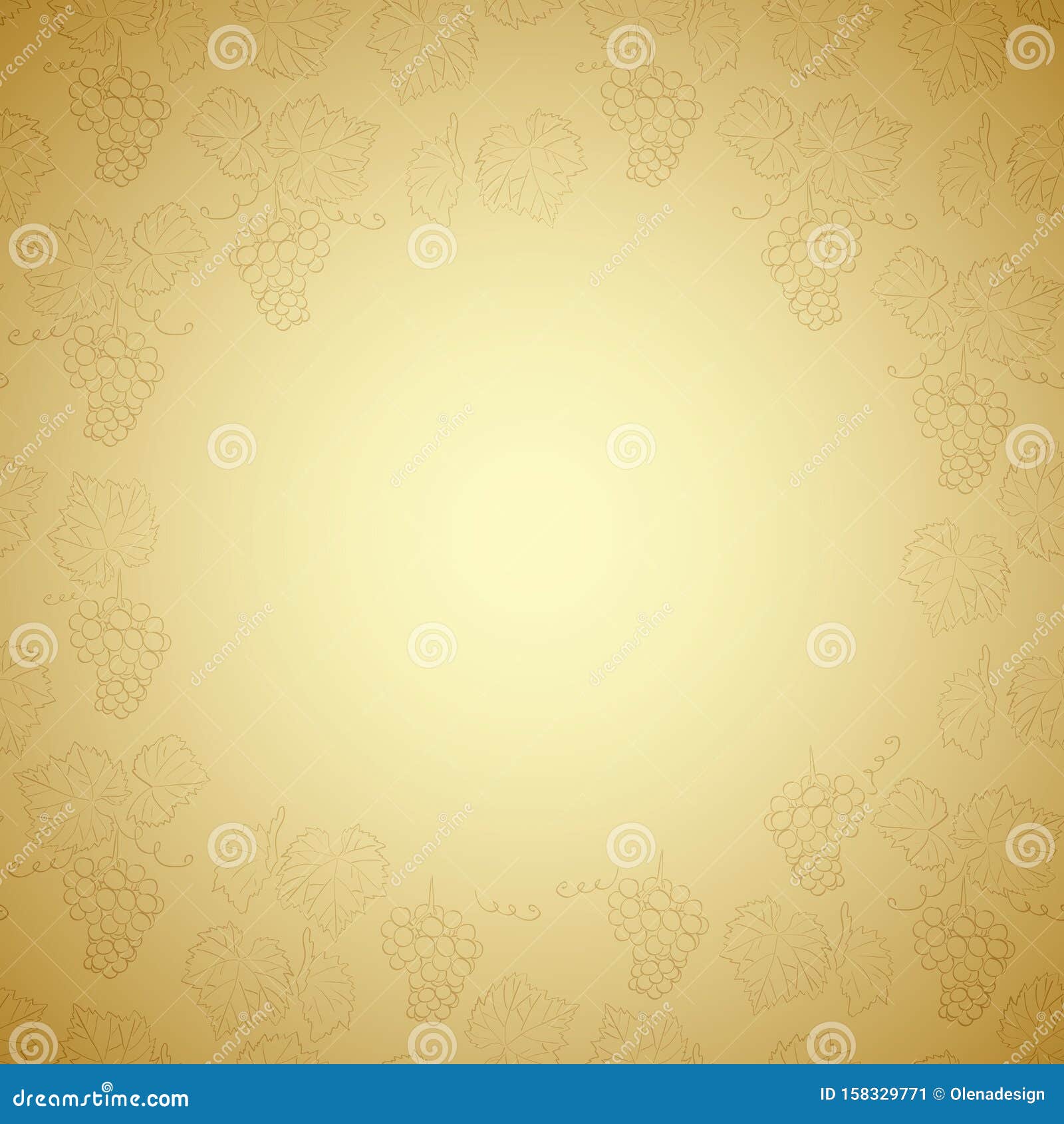 Golden Background With Grape Frame - Vector Grape Clusters And Leaves ...