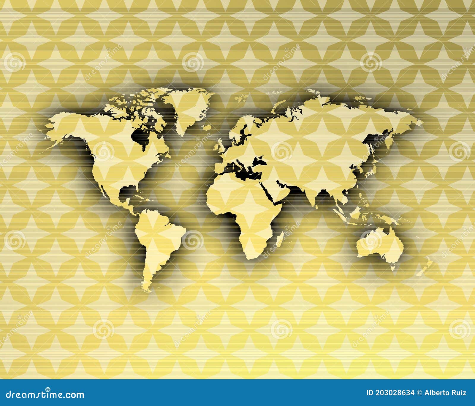 Golden Background of World Map with Stars Pattern Stock Illustration ...