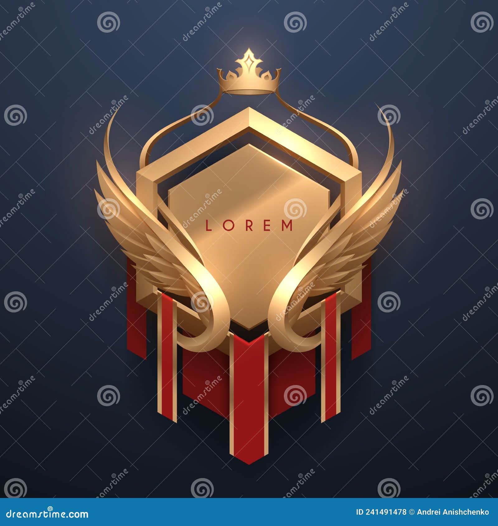 Golden Badge Template with Crown and Wings Stock Vector - Illustration ...