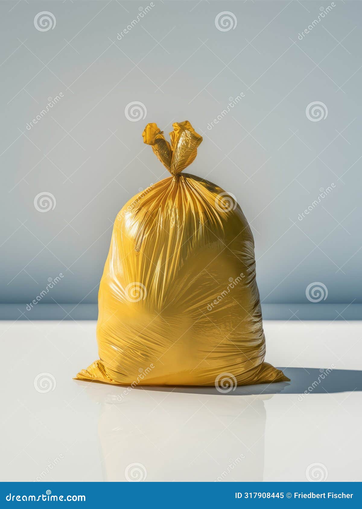Golden Bag Closed Tightly Standing on Clean White Surface in Sunlight ...