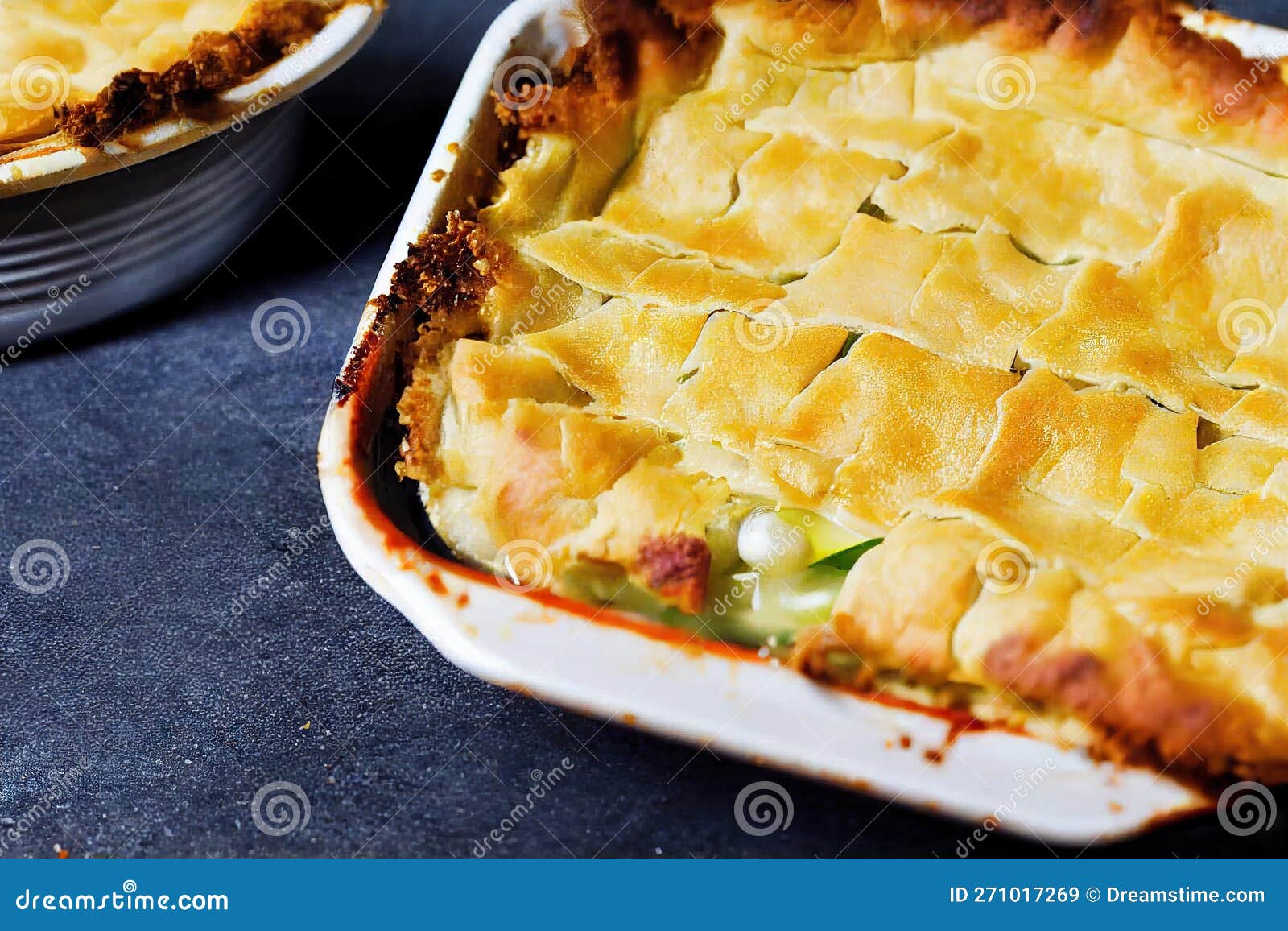 Golden Baked Meat Pie in Rectangular Shape Stock Image - Image of sauce ...