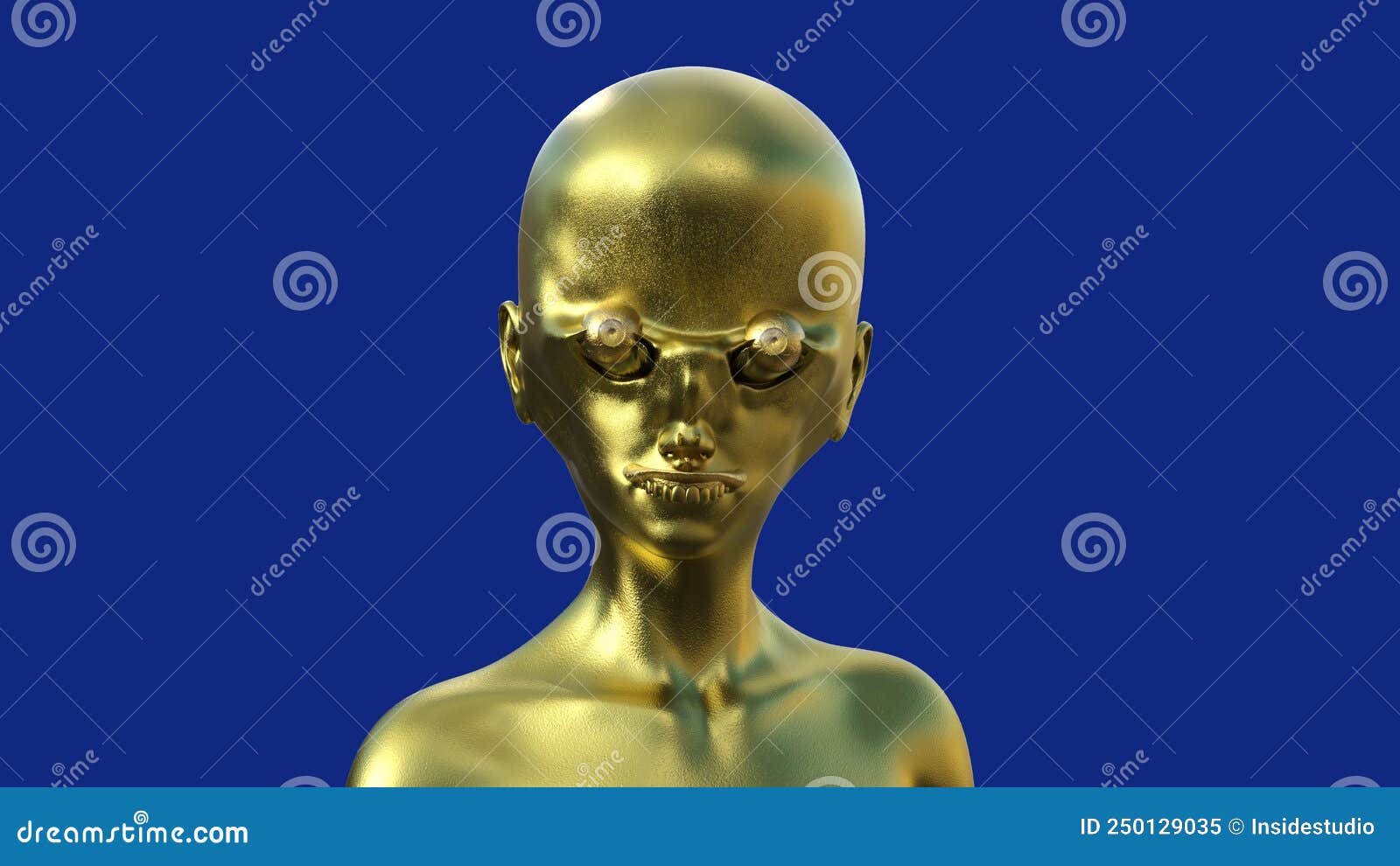 Golden Bald Alien Humanoid on a Blue Background. Stock Illustration ...