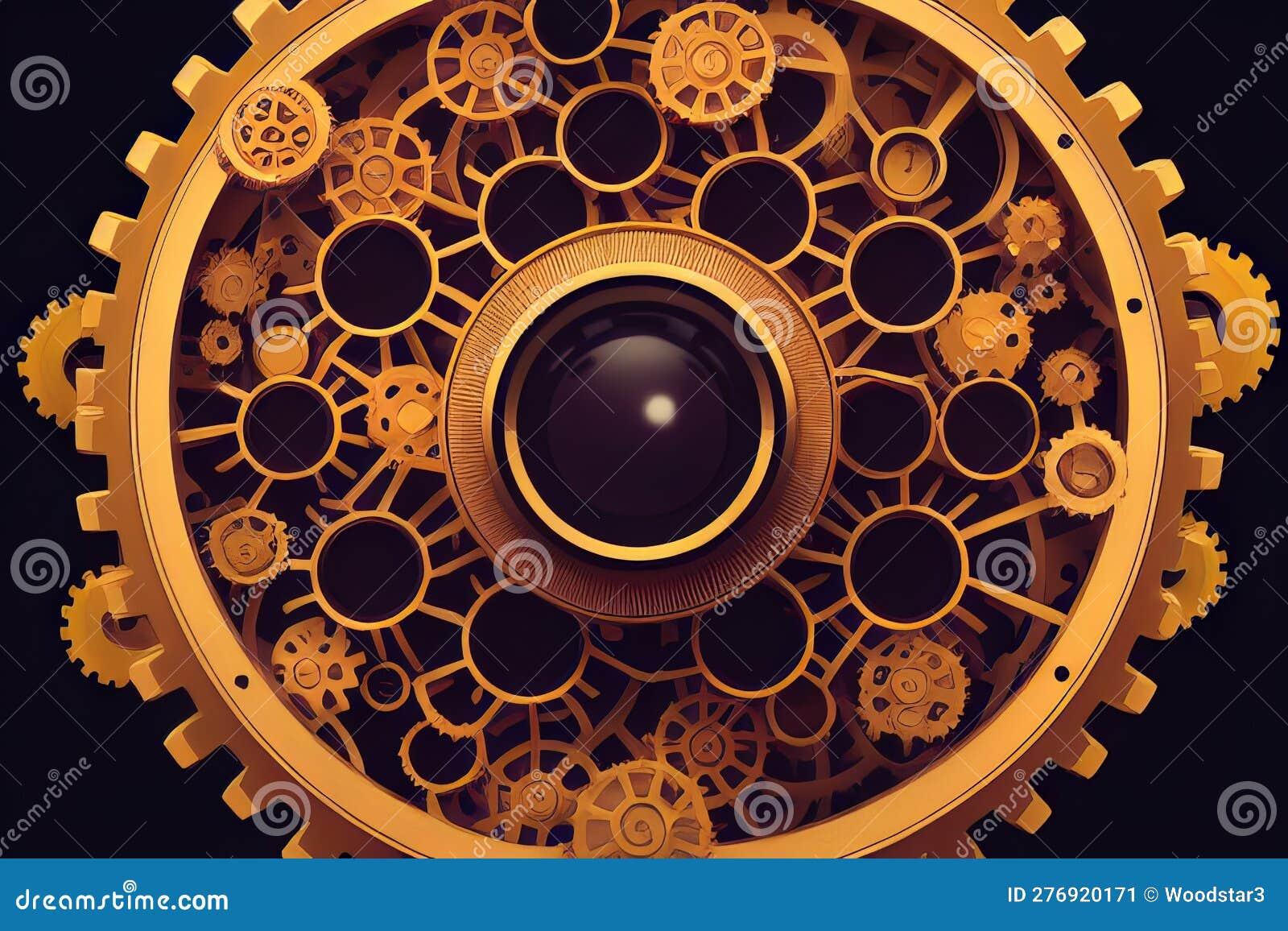 Golden Ball Bearings and Gears in Clockwork Stock Illustration ...