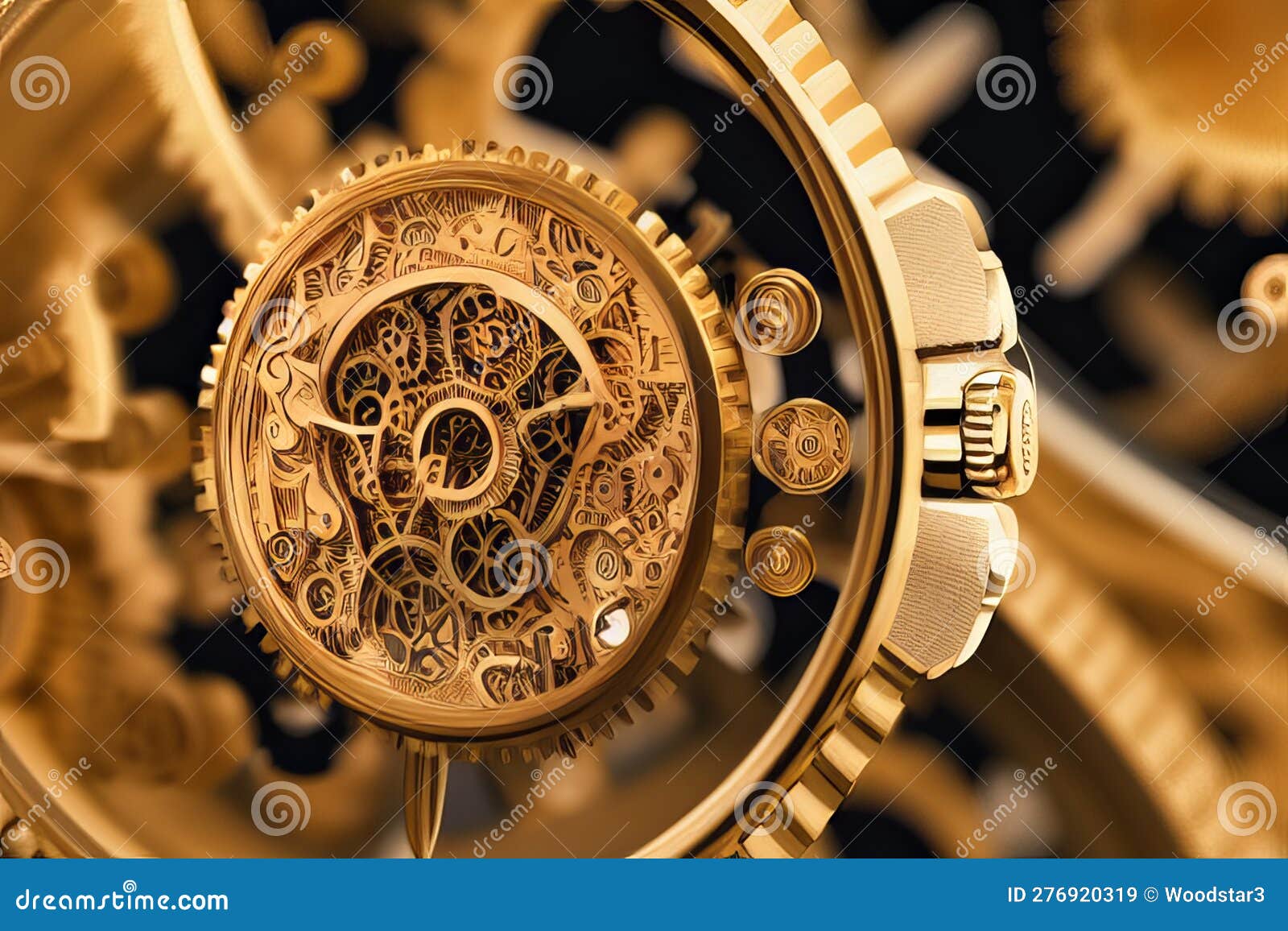 Golden Ball Bearings and Gears in Clockwork Stock Illustration ...