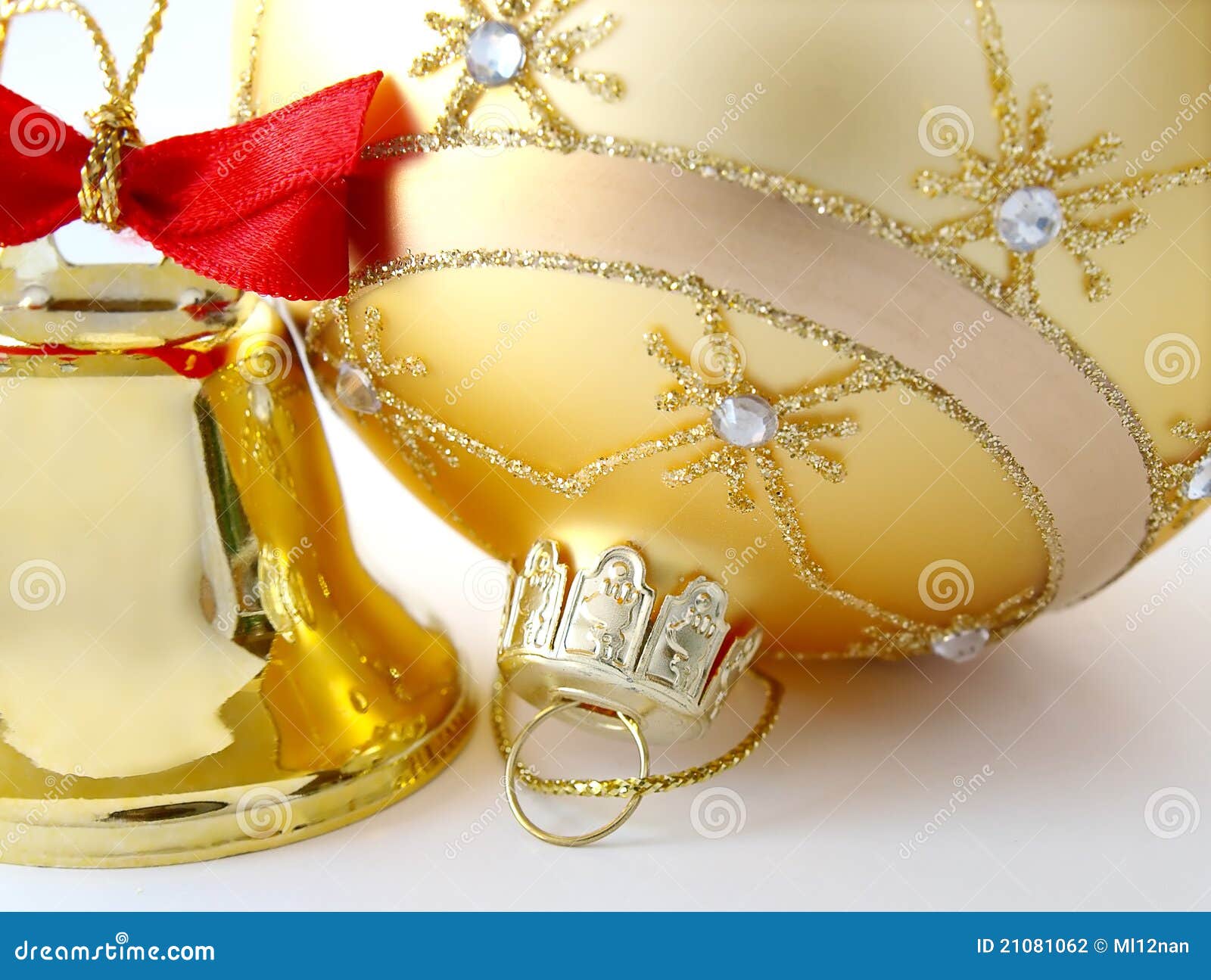 Golden ball and bell. stock photo. Image of decoration - 21081062