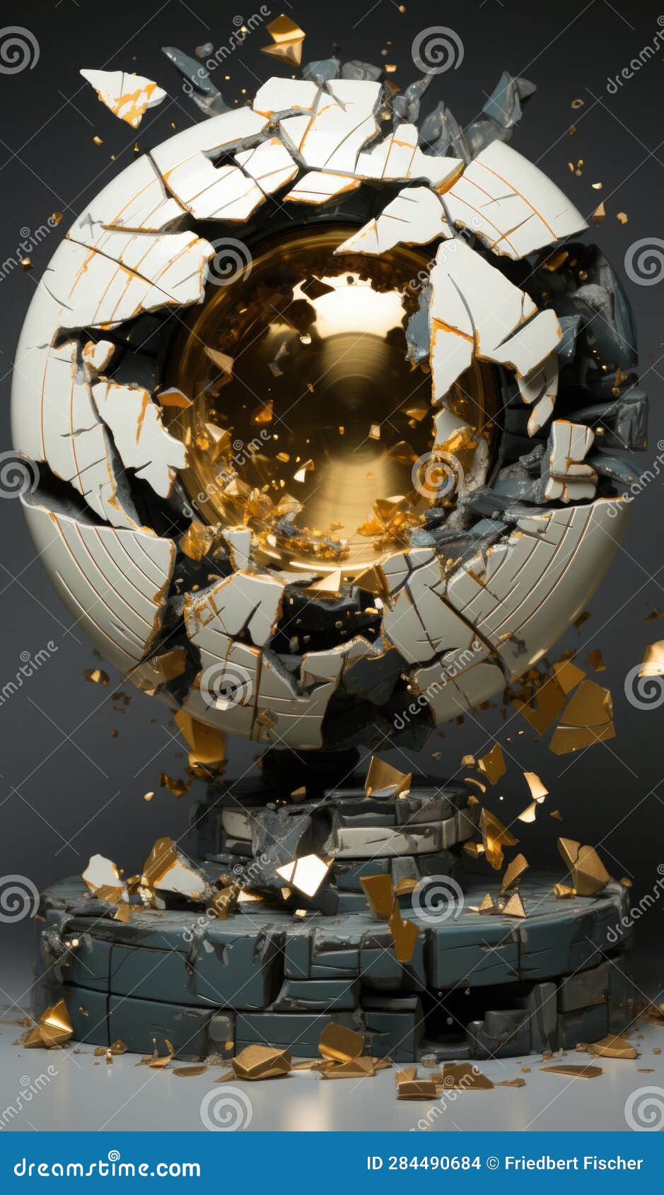 A Golden Ball is Breaking through a Pile of Rubble. Generative AI Image ...