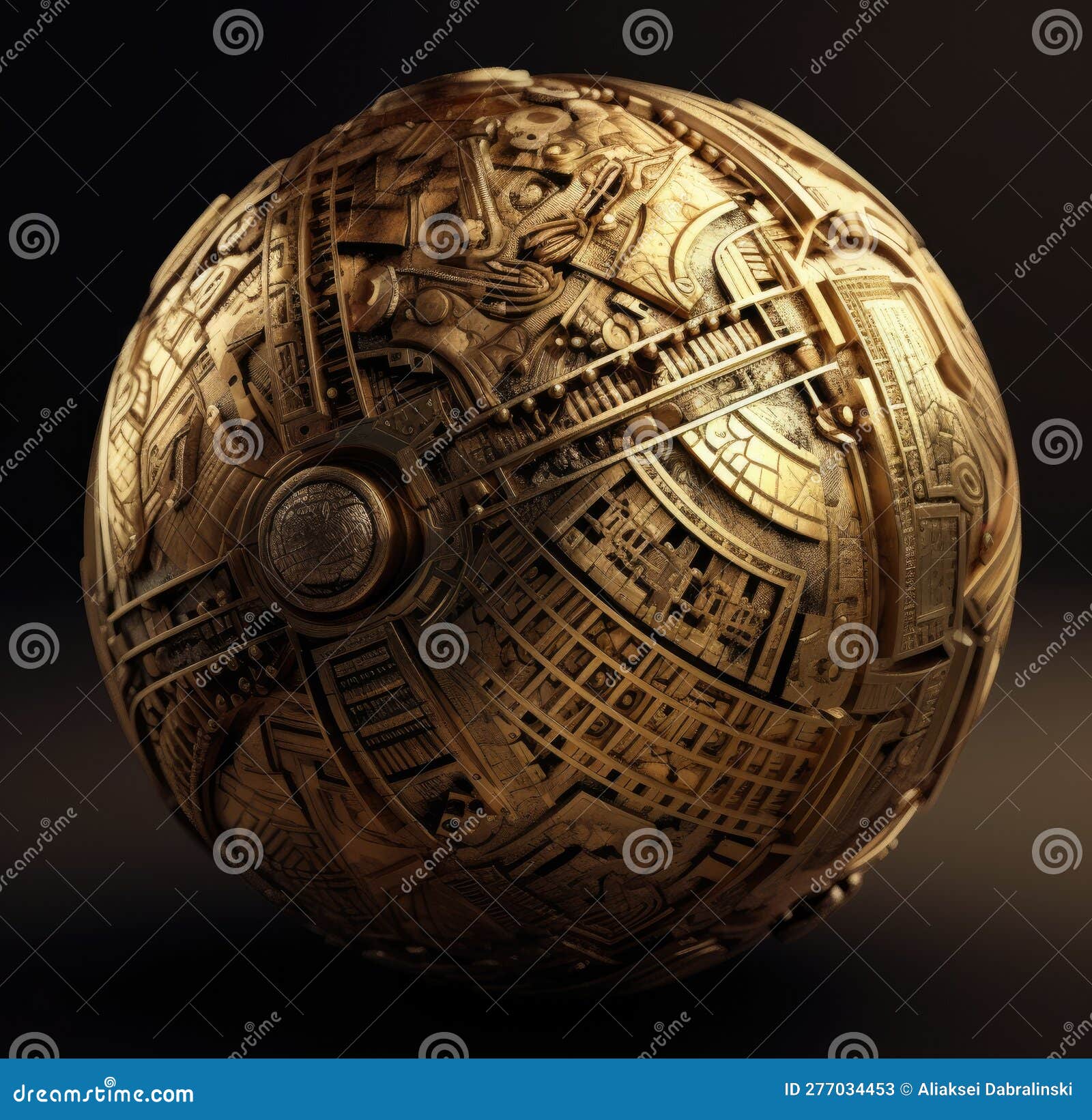 Golden Ball with Many Geometric Patterns on it on a Black Background ...