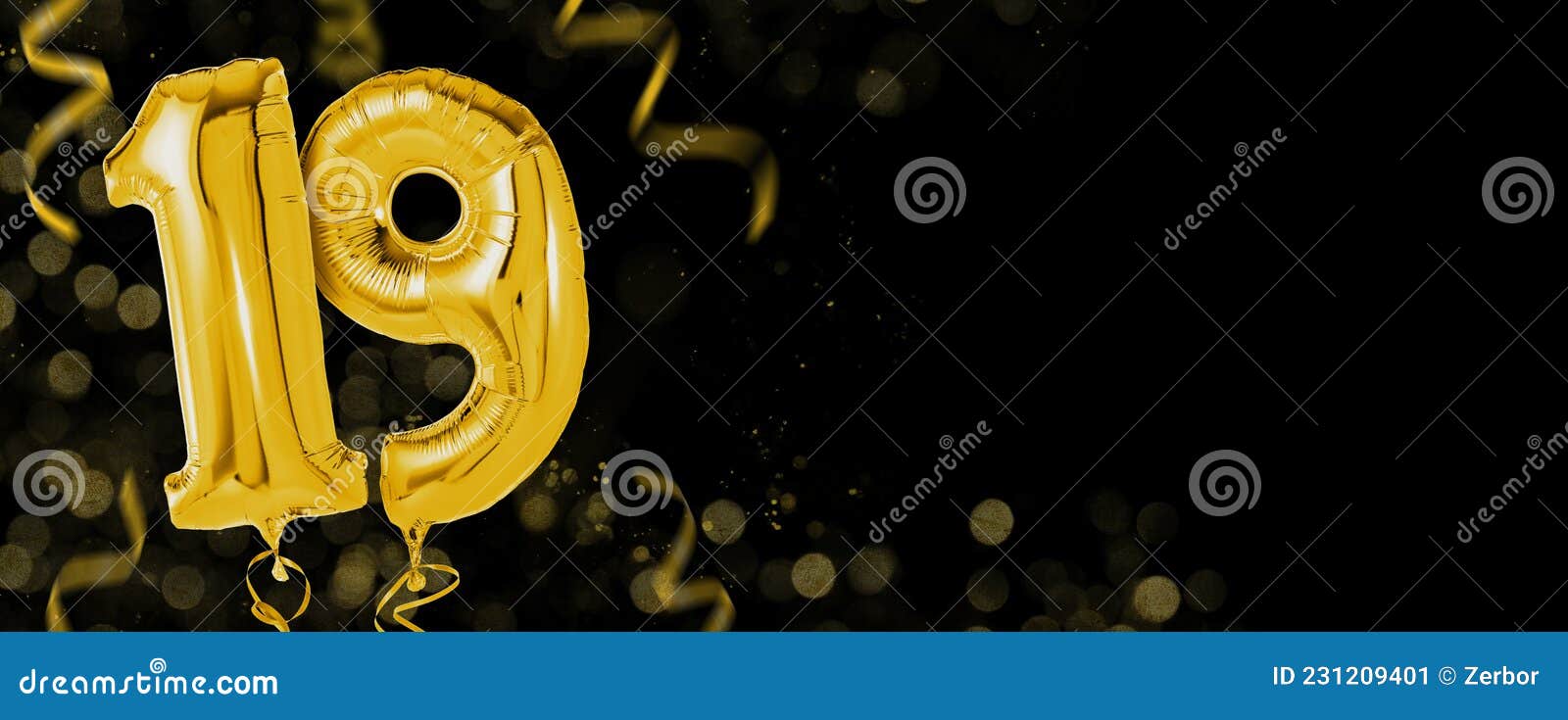 Golden Balloons with Copy Space - Number 19 Stock Image - Image of ...