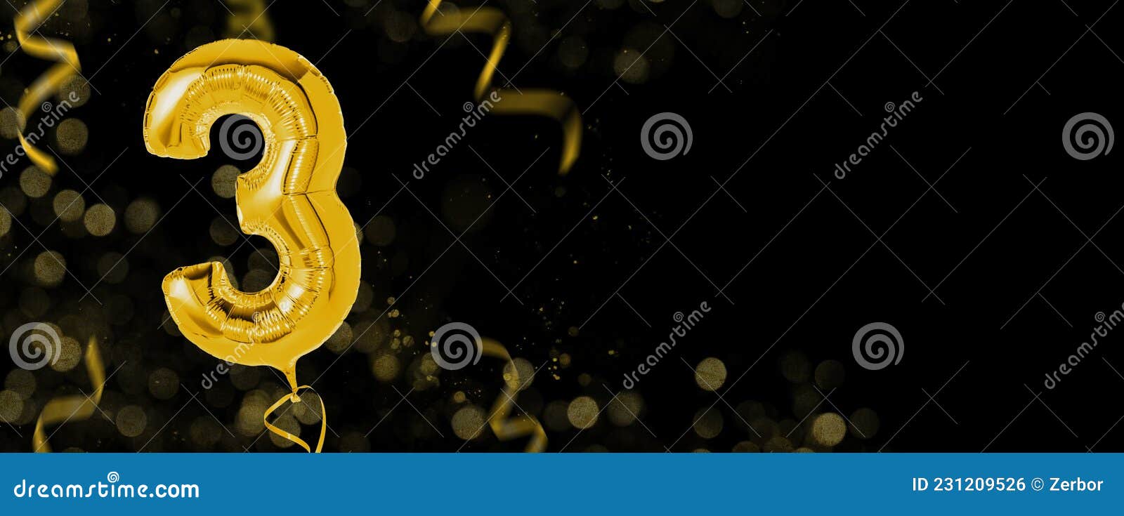 Golden Balloons with Copy Space - Number 3 Stock Photo - Image of ...