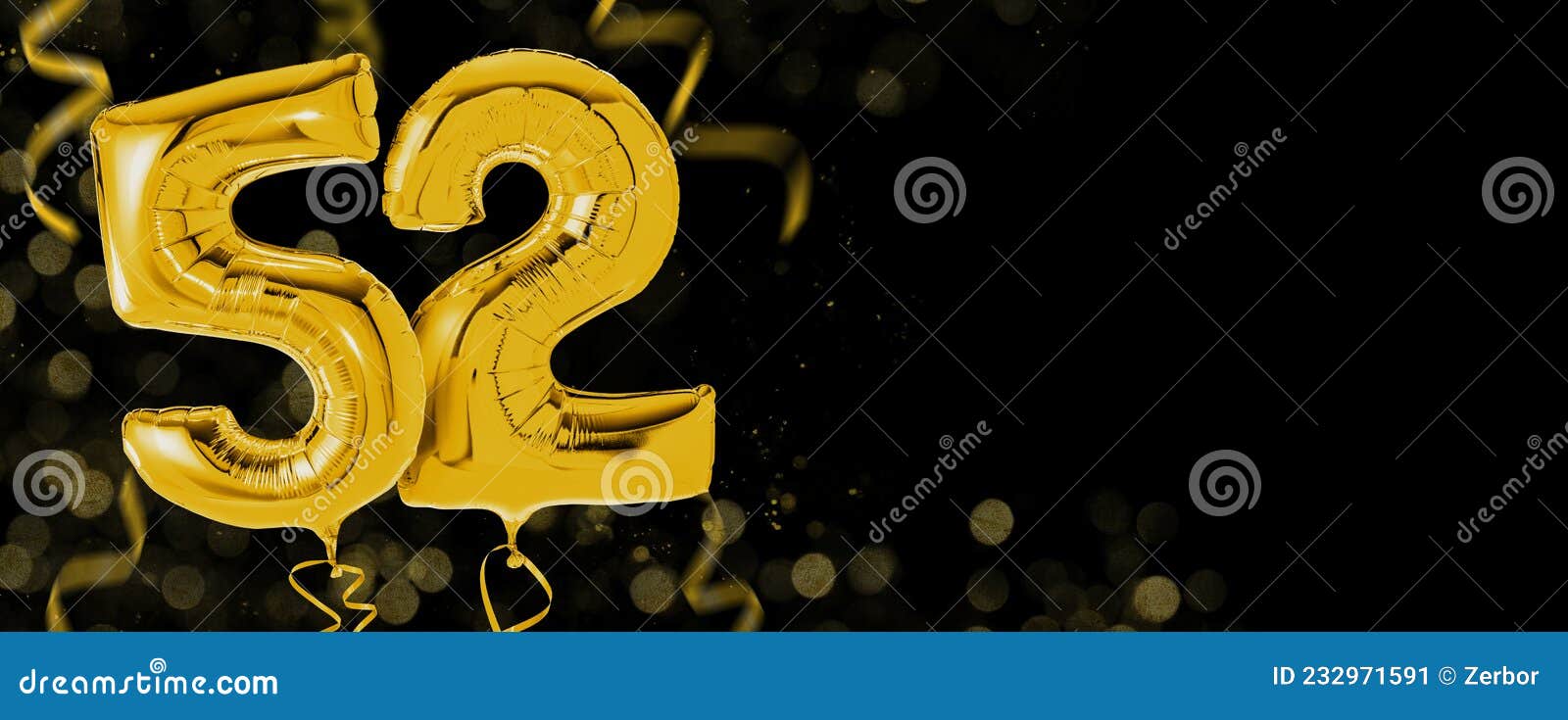 Golden Balloons with Copy Space - Number 52 Stock Image - Image of ...