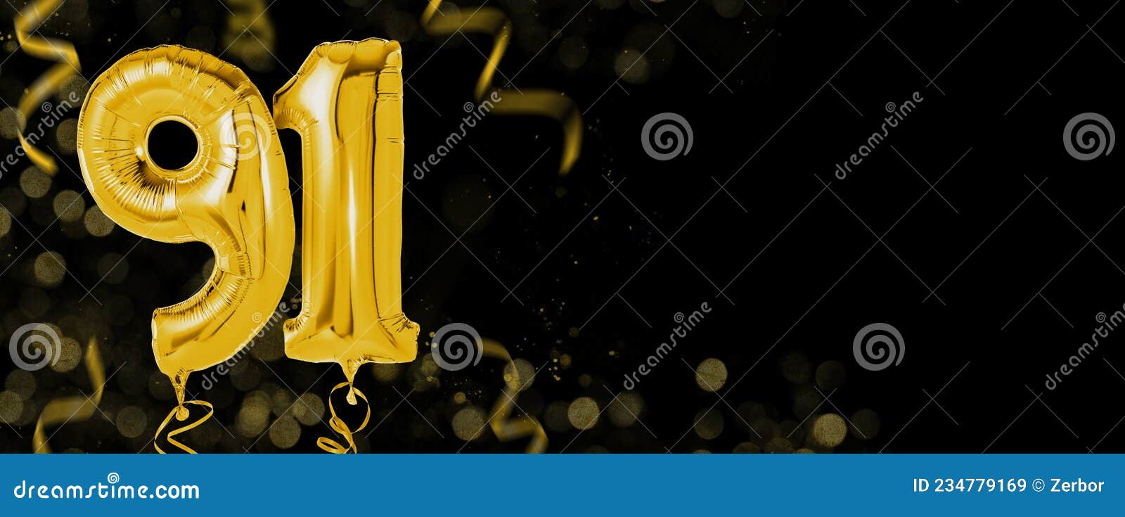 Golden Balloons with Copy Space - Number 91 Stock Image - Image of ...