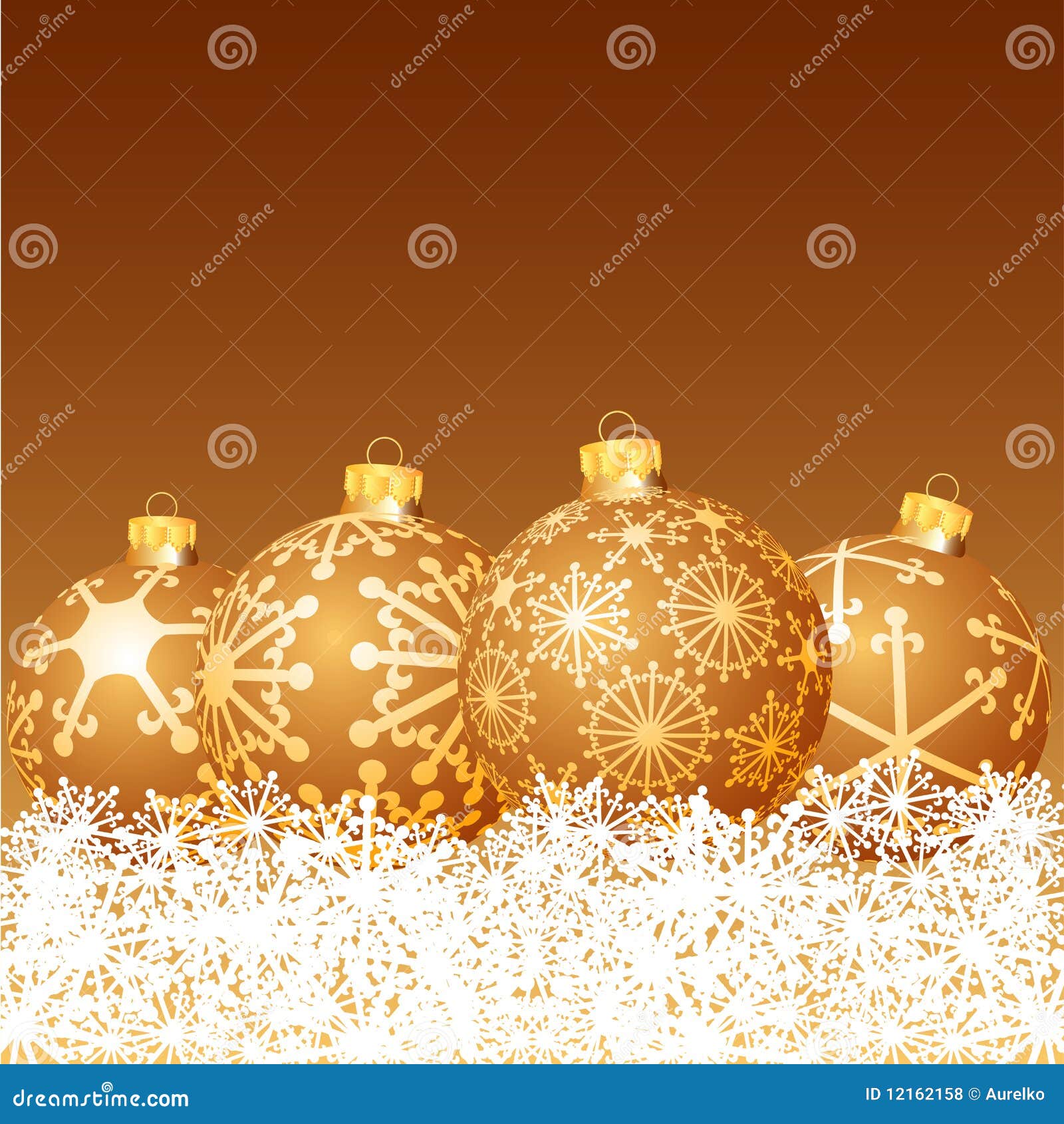 Golden balls in snow stock vector. Illustration of decoration - 12162158