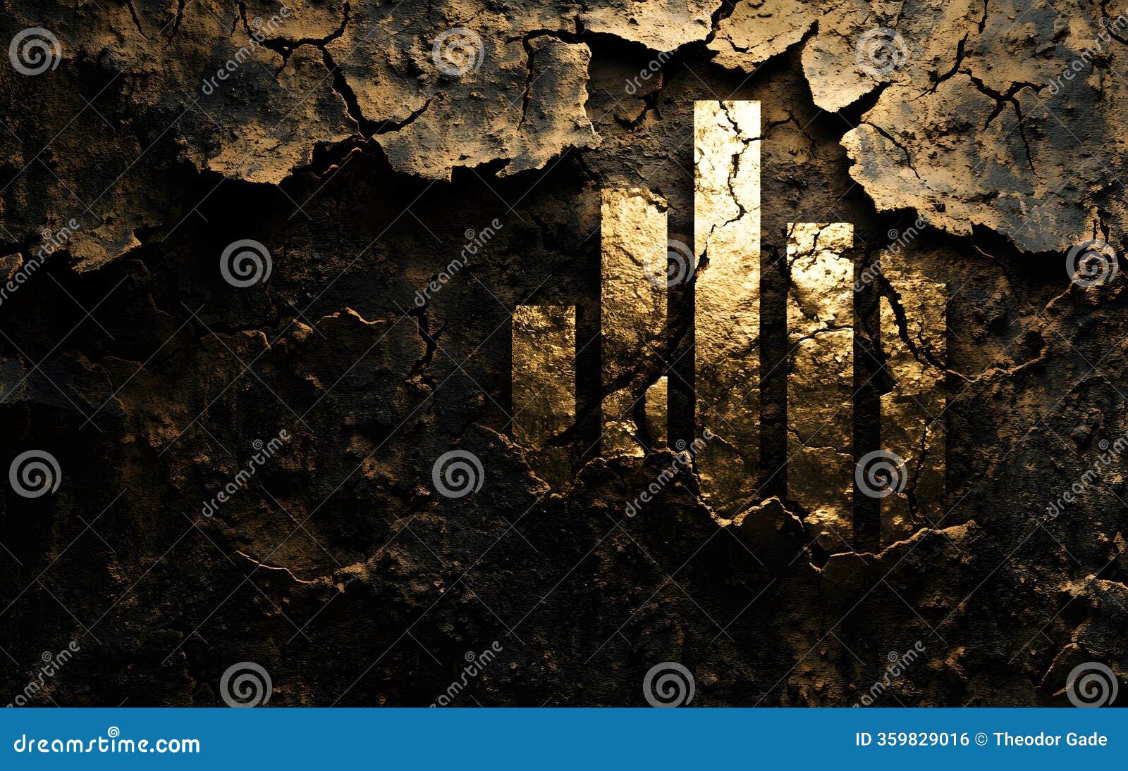 Golden Bar Graph Integrated into a Deteriorating Dark Rock Surface ...