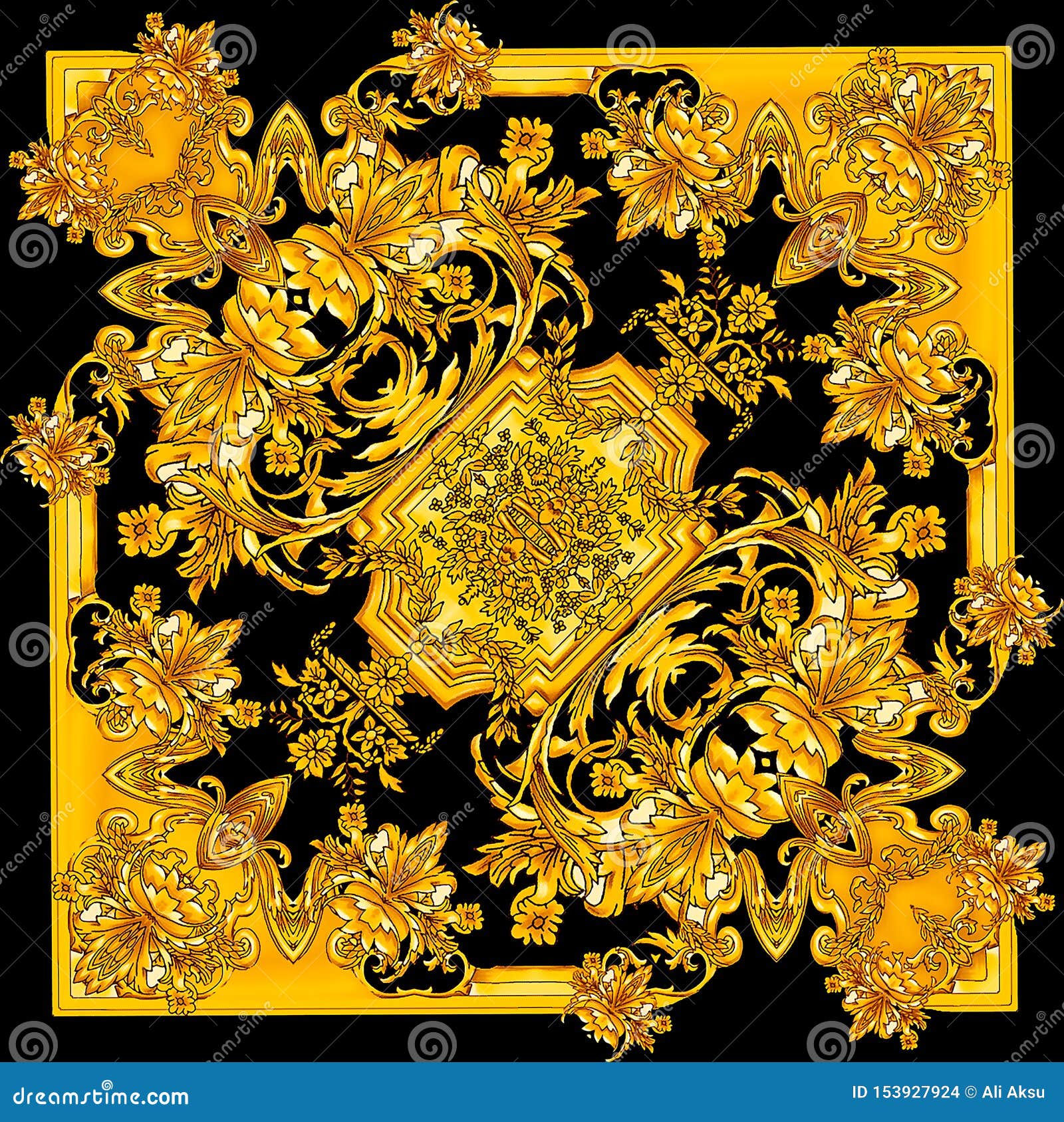 Golden Baroque With Chains On Dark Red Background. Versace Style ...