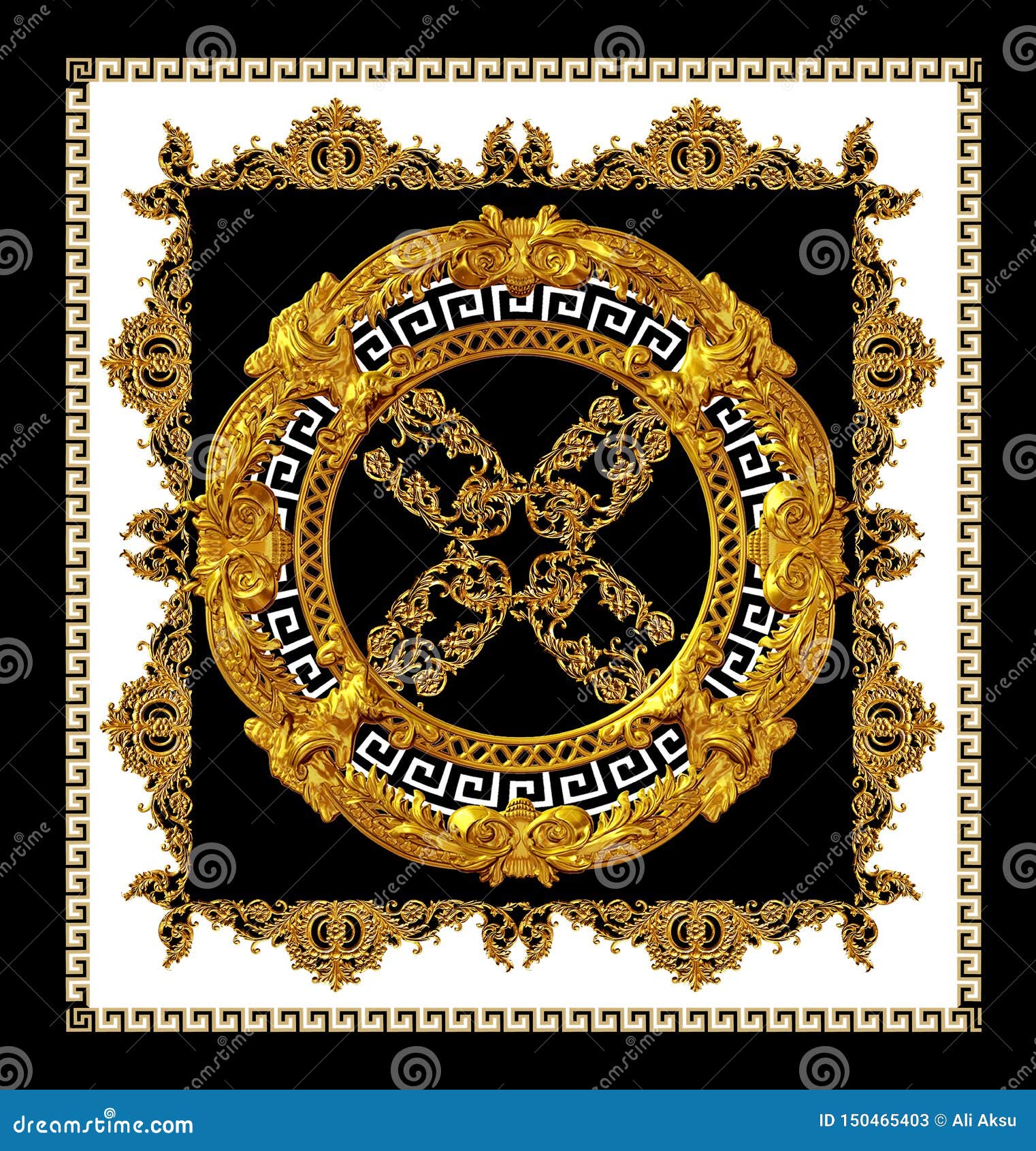 Golden Baroque With Chains On Dark Red Background. Versace Style ...