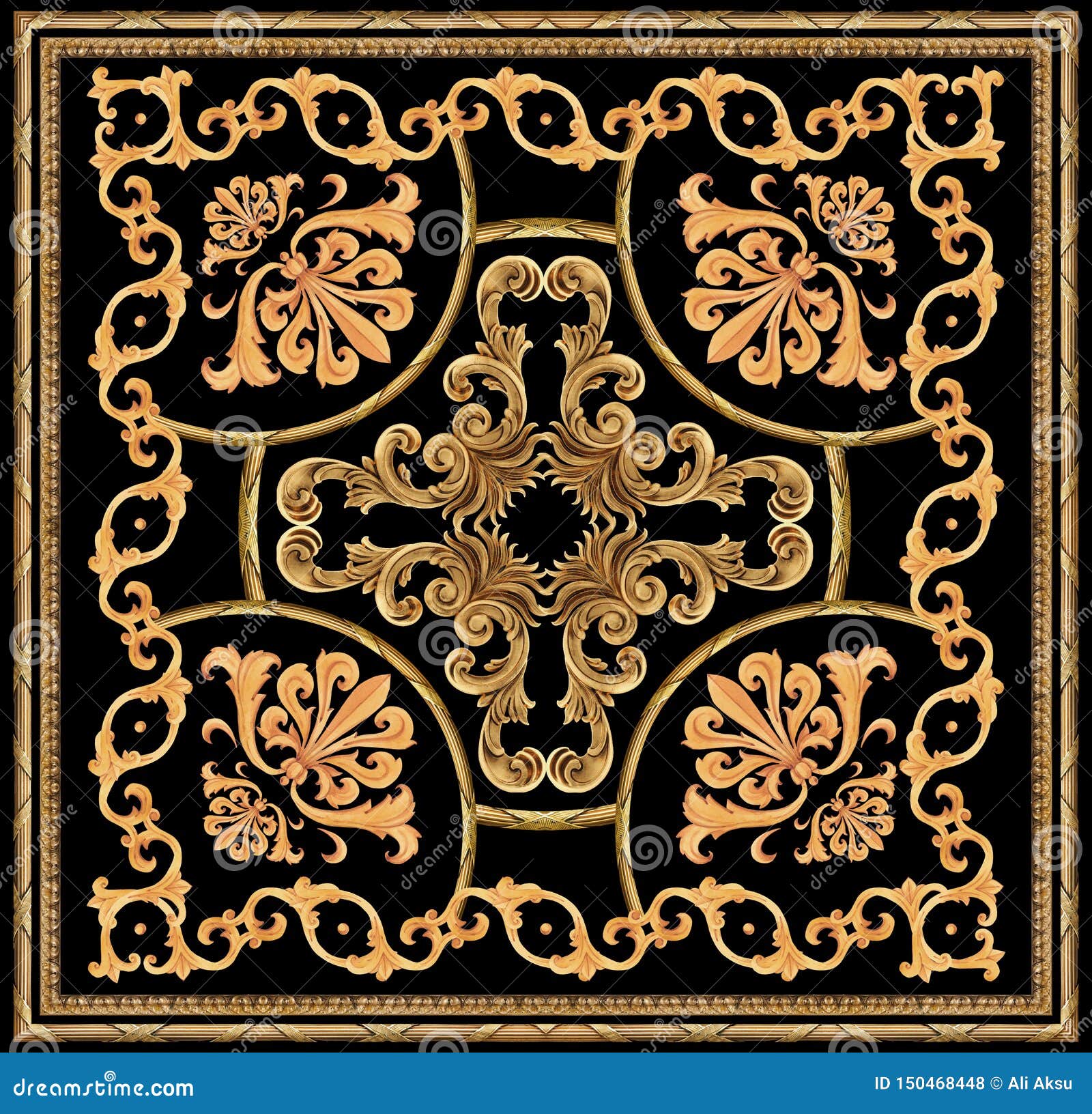 Golden Baroque Ornament Scarf Pattern Stock Illustration - Illustration ...