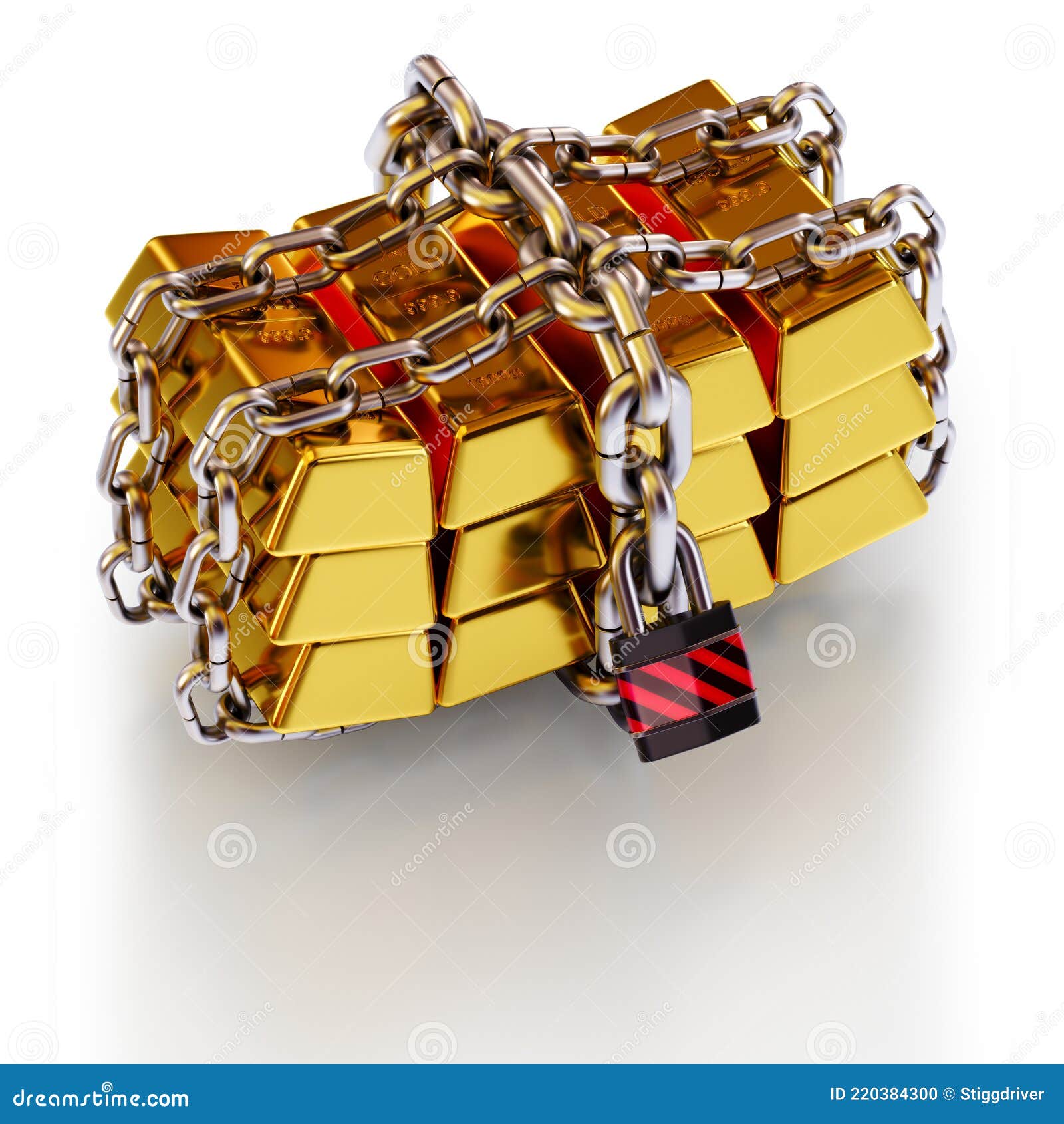 Golden Bars Protected by Chains and Locker Stock Photo - Image of ...