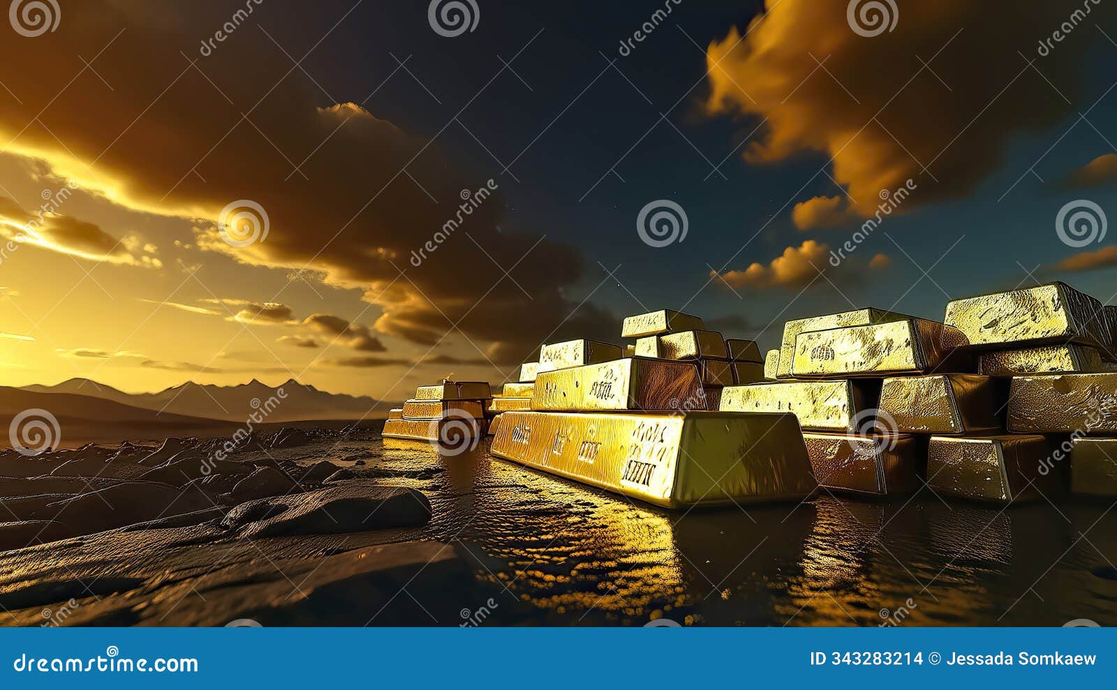 Golden Bars on an Upward Sloping Path Stock Illustration - Illustration ...