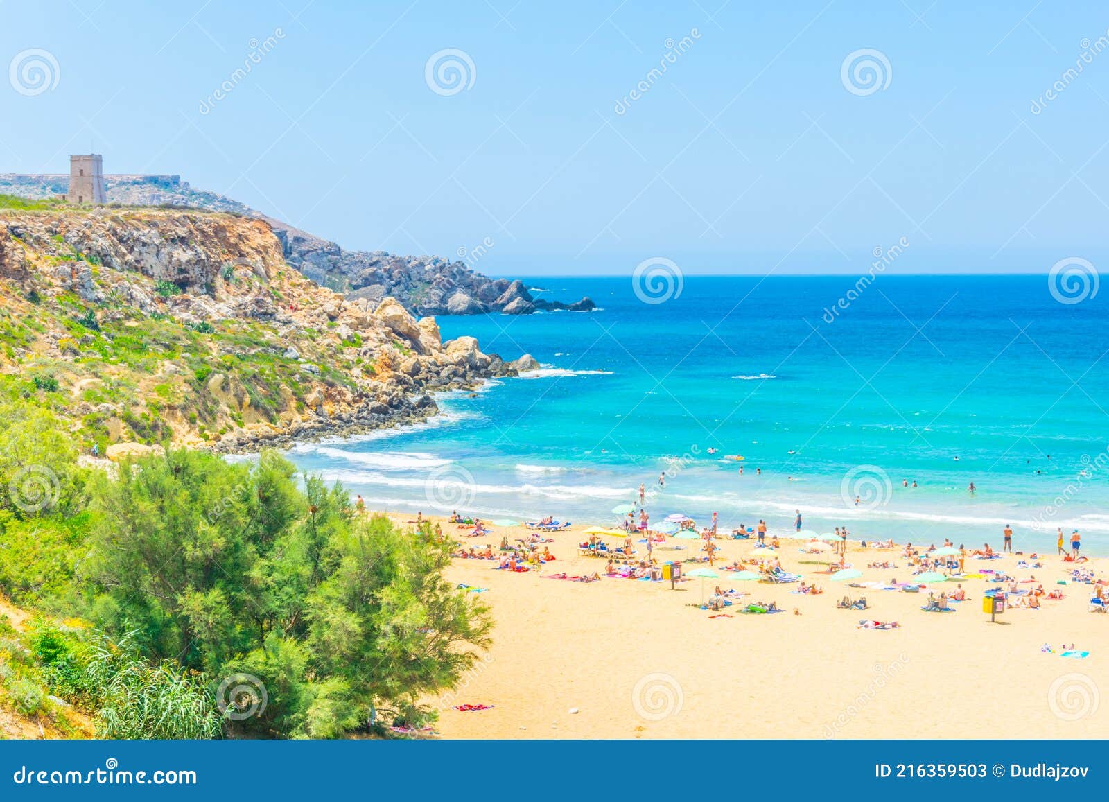 Golden Bay beach on Malta stock image. Image of coastline - 216359503