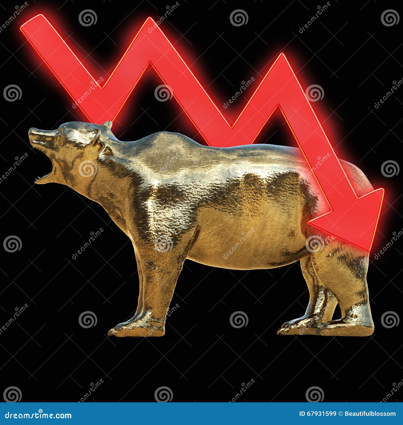 Golden Bear, Bull Figurines With Euro Coins Gold Bars On Fanned Stock ...