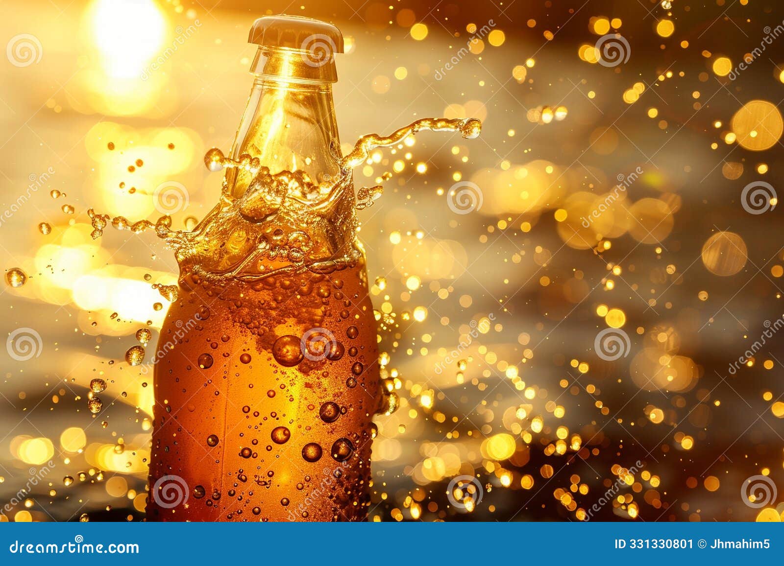 Golden Beer Bottle Splash stock illustration. Illustration of bright ...