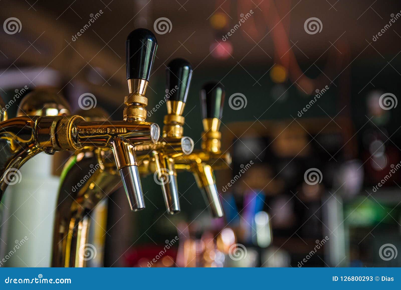 Golden Beer Tap with Blurred Background Stock Image - Image of summer ...